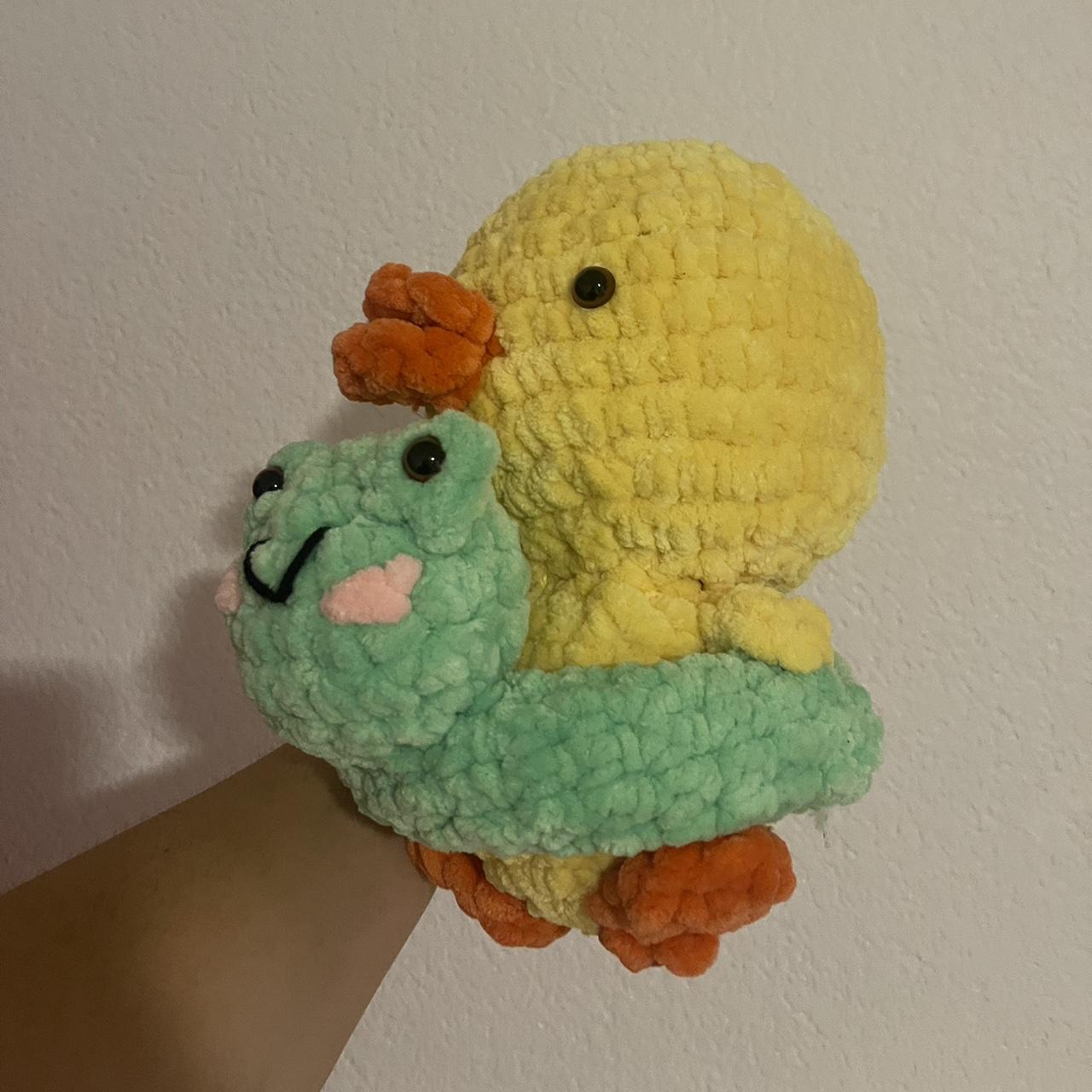 the cutest duck with a frog pool float crochet... - Depop