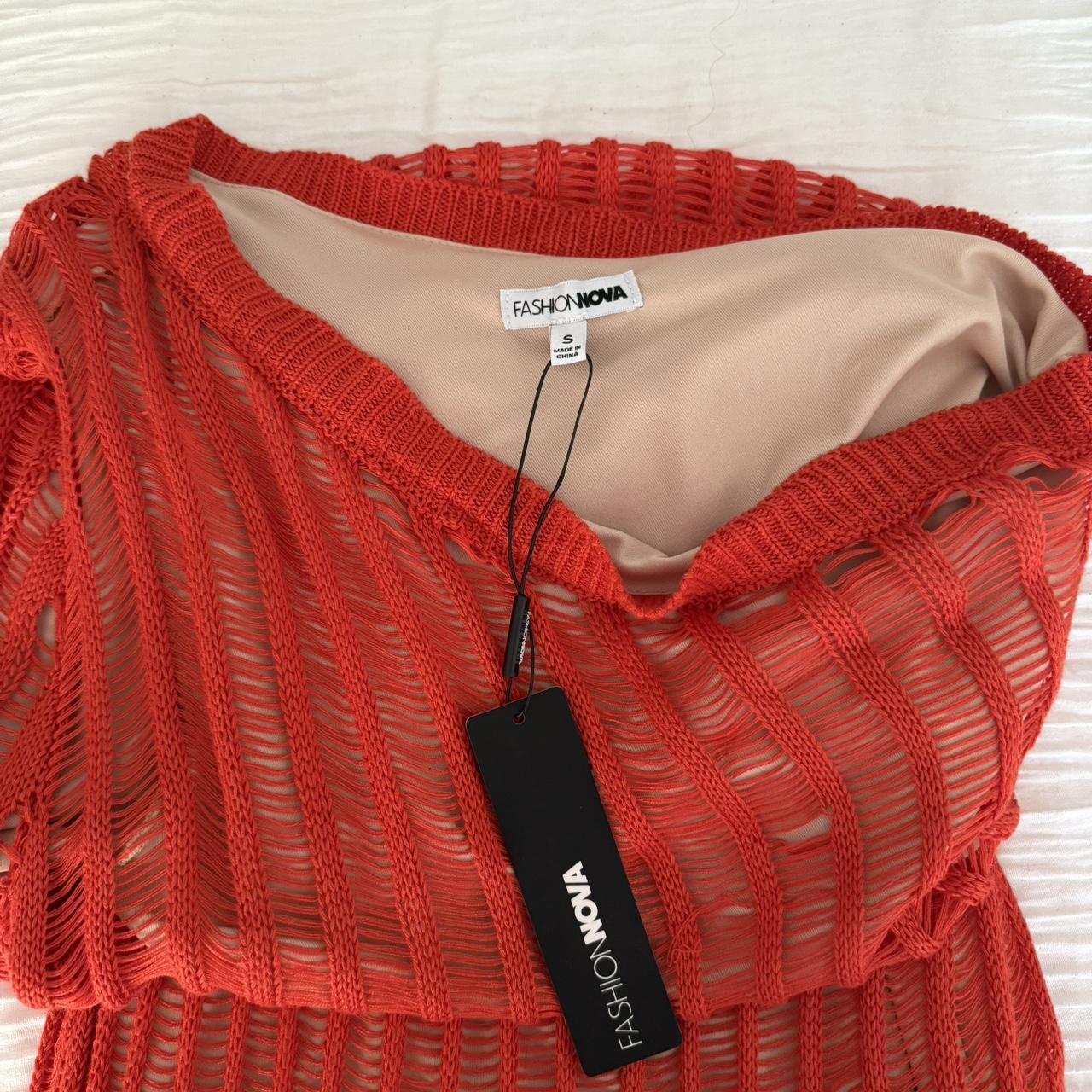 FASHION NOVA, red crochet maxi dress, one shoulder... - Depop