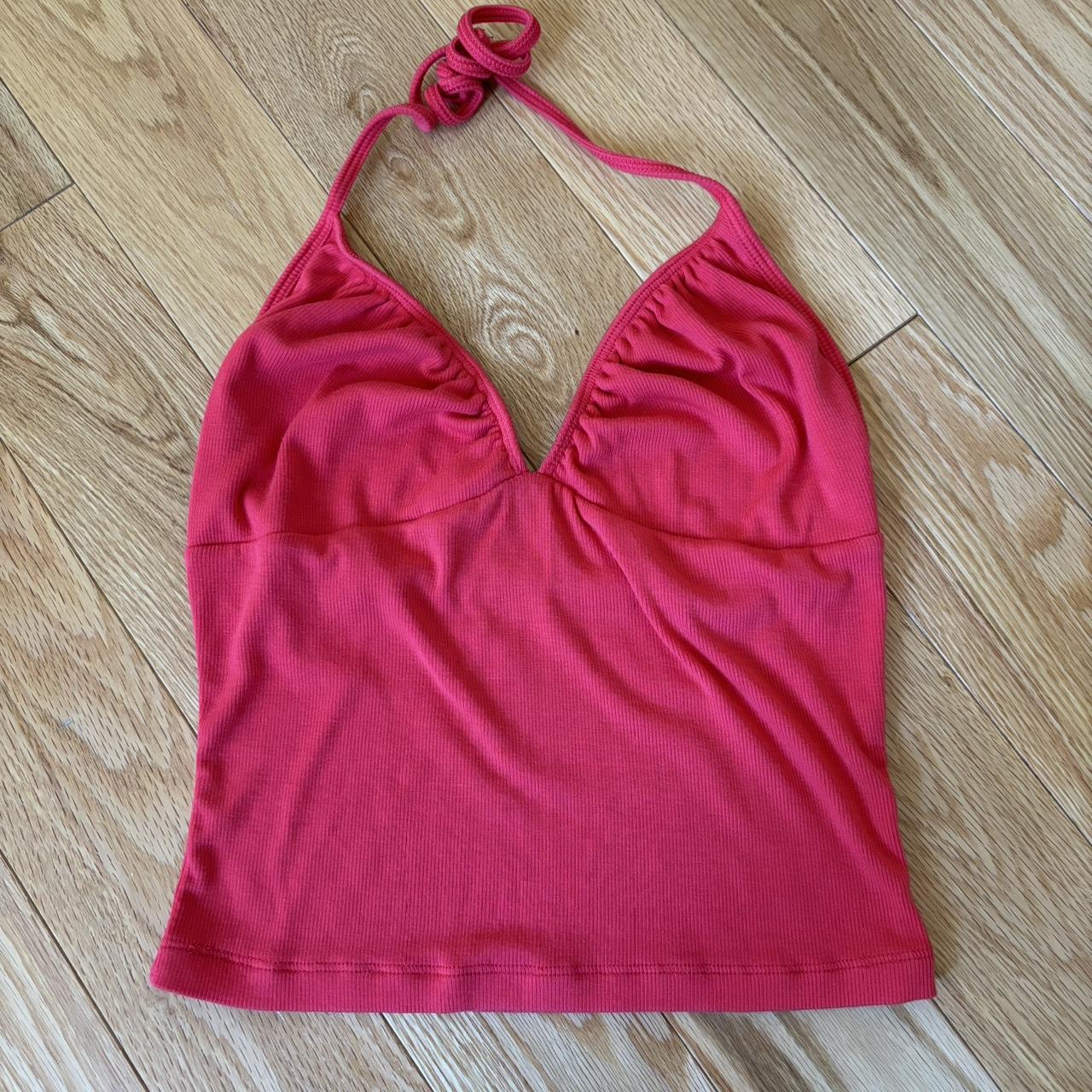 aritzia cropped hot pink halter top size xs - Depop