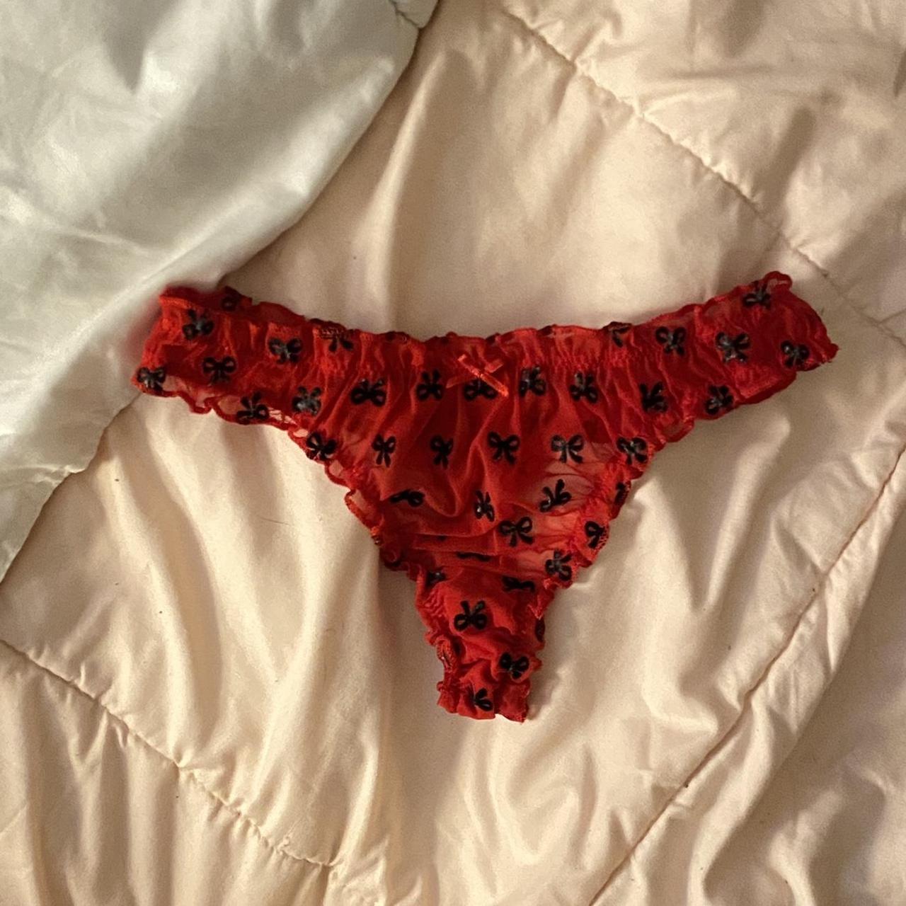 Victorias Secret Red Bow Thong Panty Mesh Material Depop