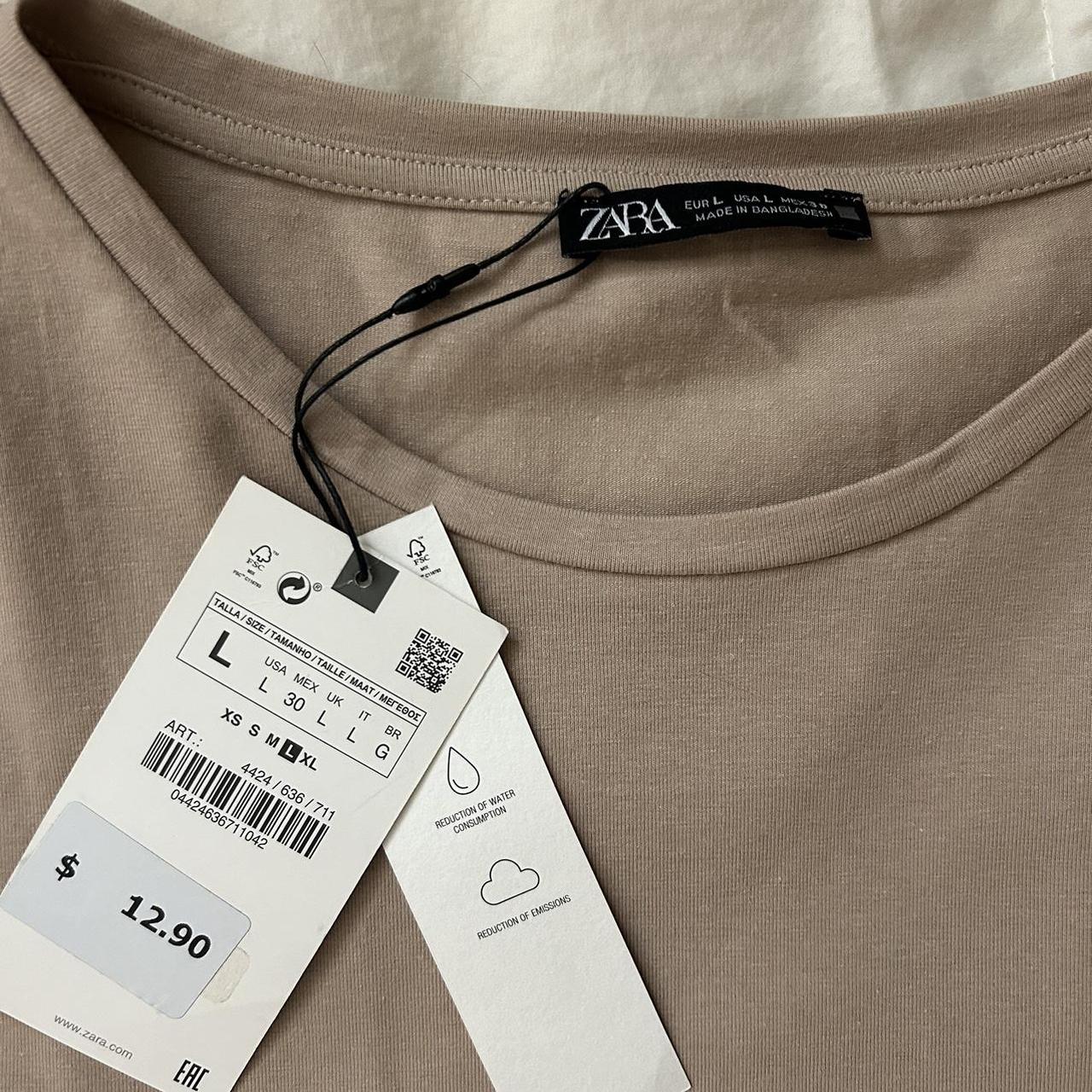 zara tan basic tee • size large • new with tags! •... - Depop