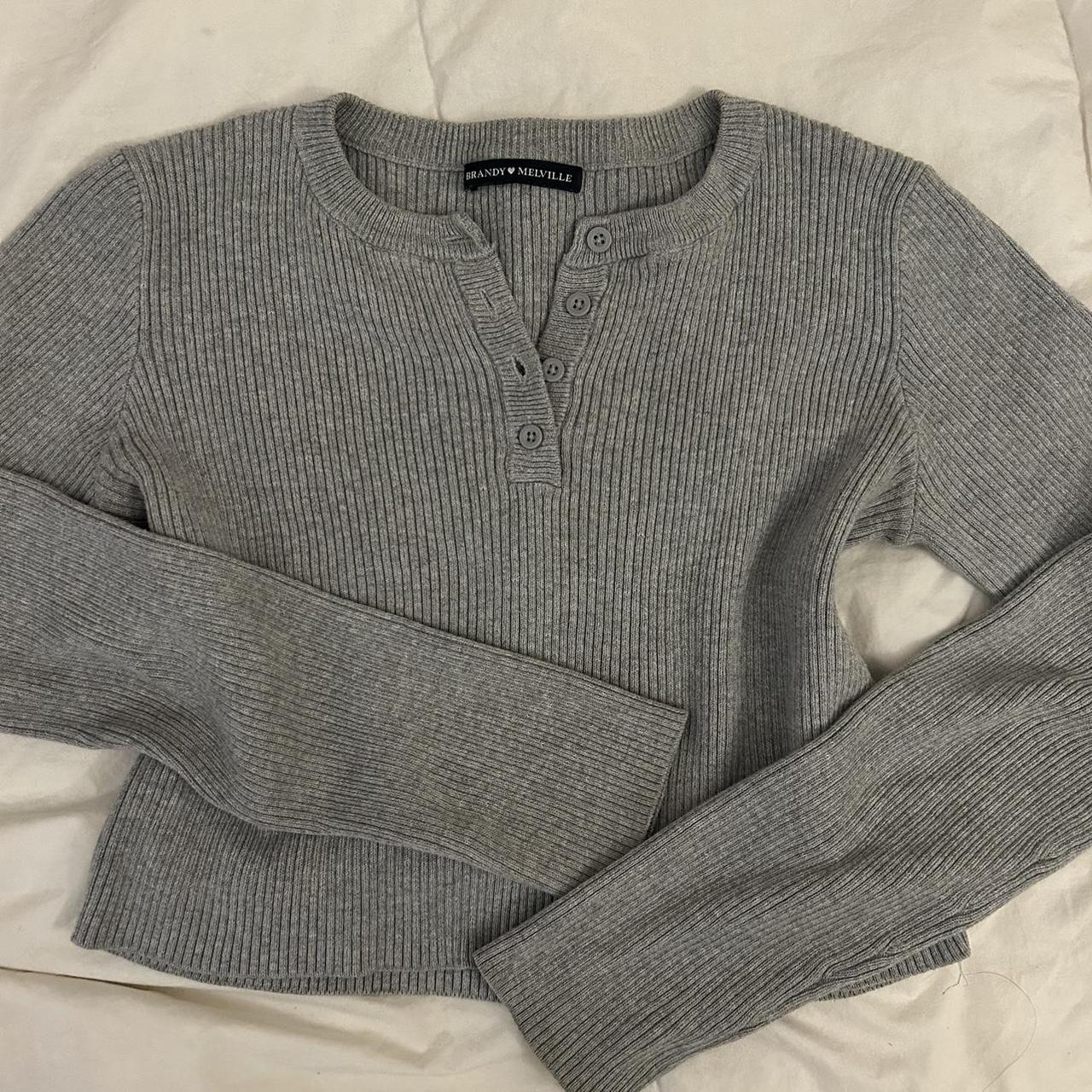 brandy melville grey button up longsleeve • grey,... - Depop