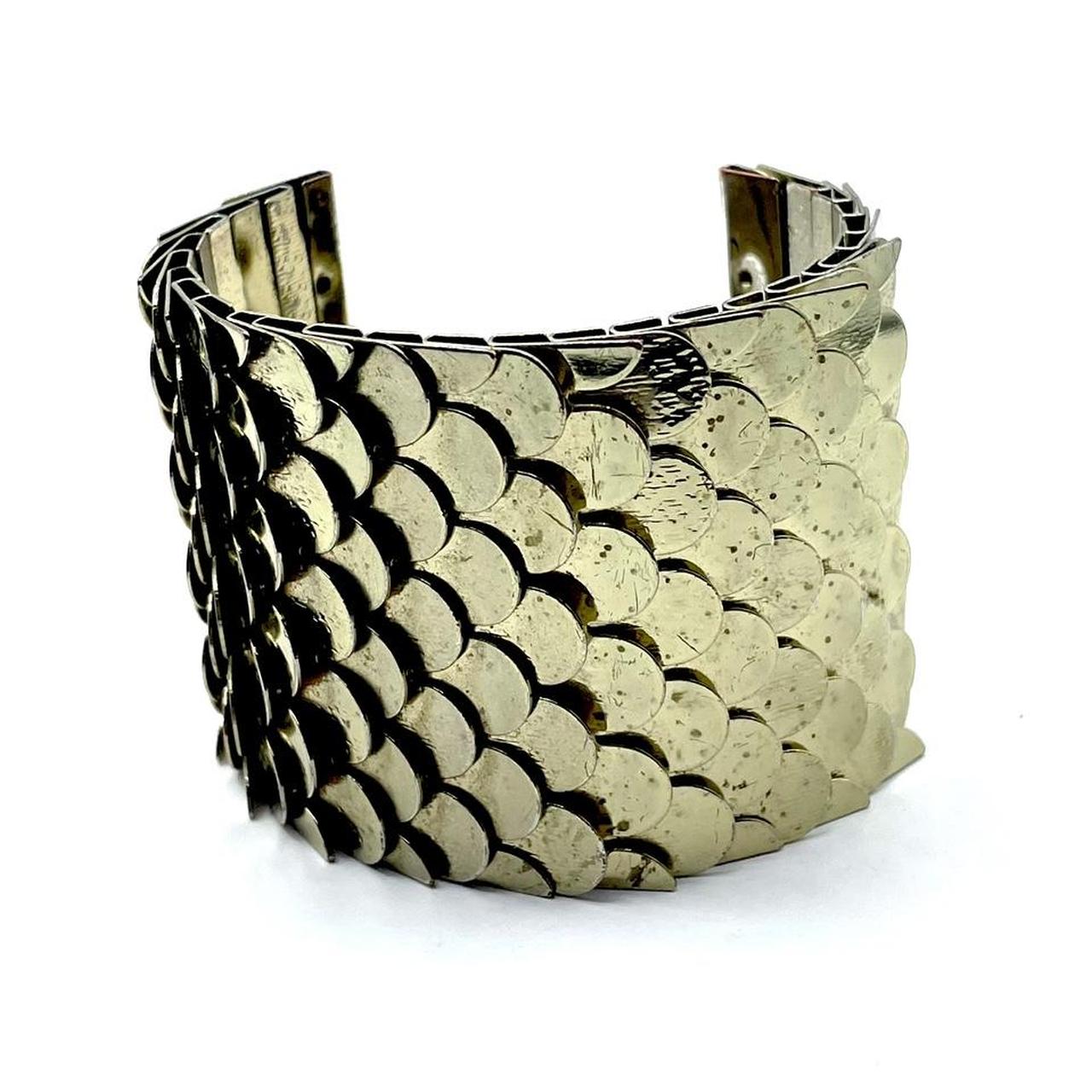 Extra wide gold tone metal scaley adjustable... | Depop