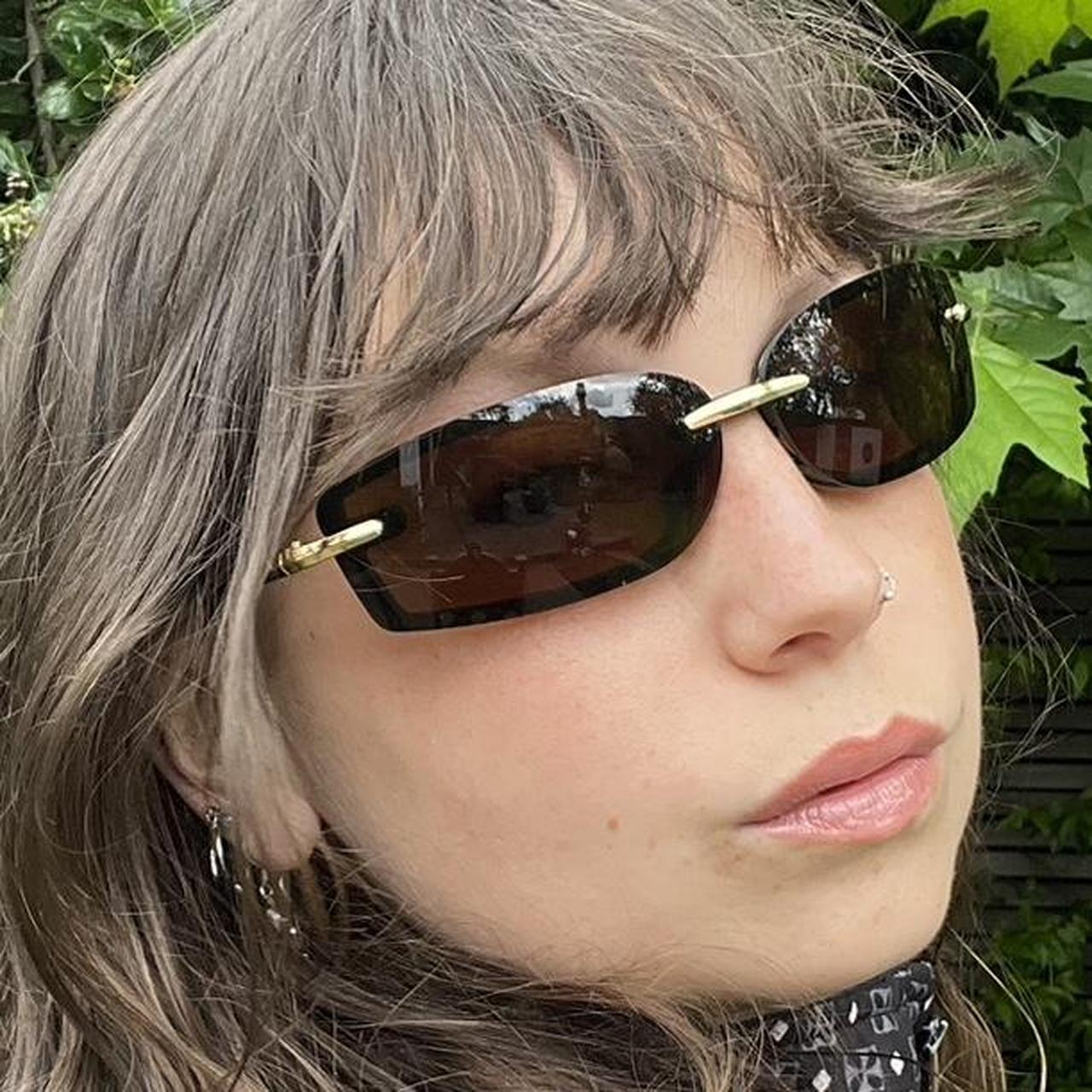 Sporty glam y2k brown style sunglasses unisex Brown... - Depop