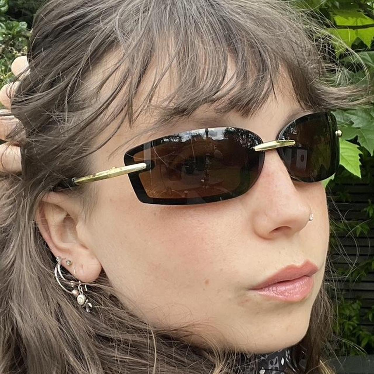 Sporty glam y2k brown style sunglasses unisex Brown... - Depop