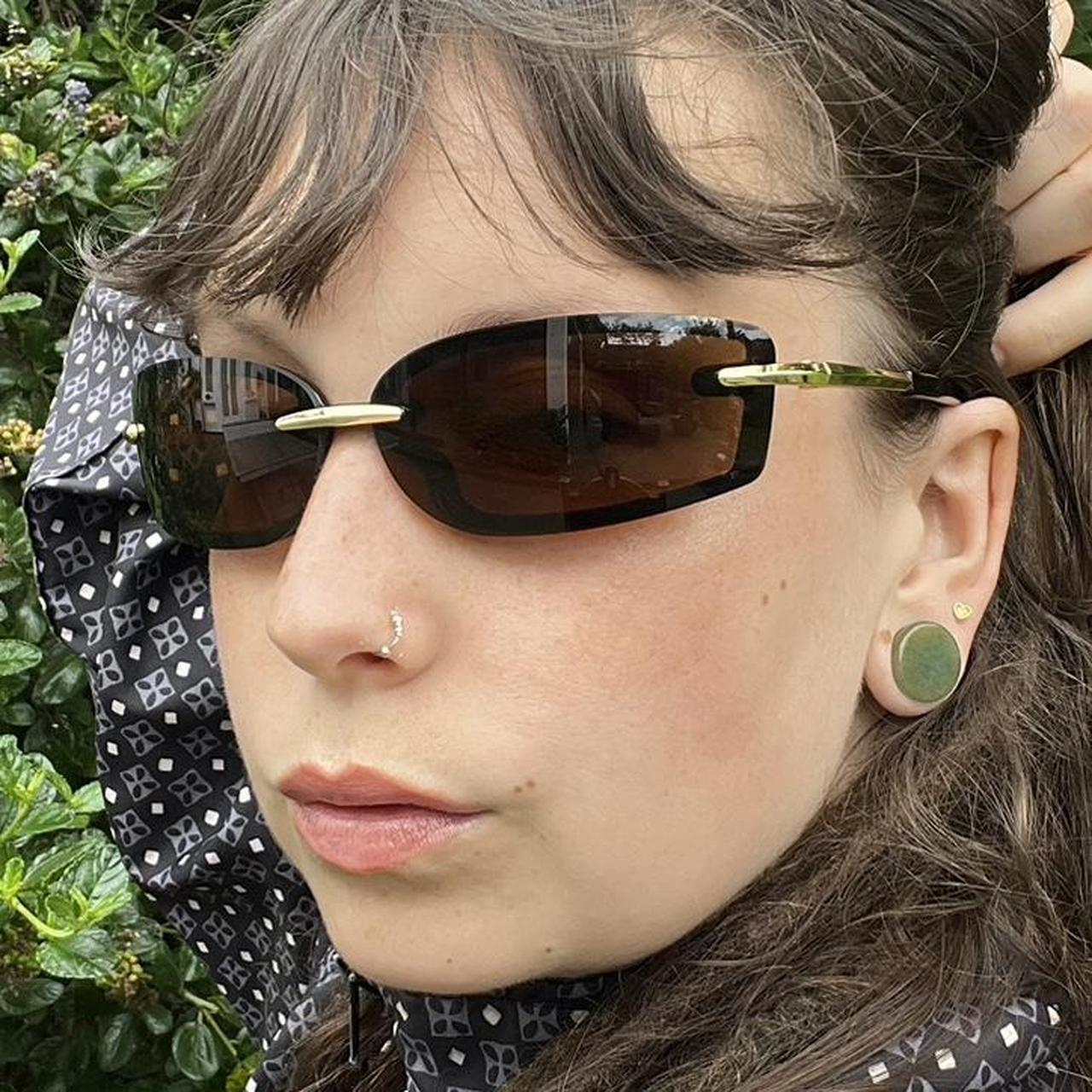 Sporty glam y2k brown style sunglasses unisex Brown... - Depop