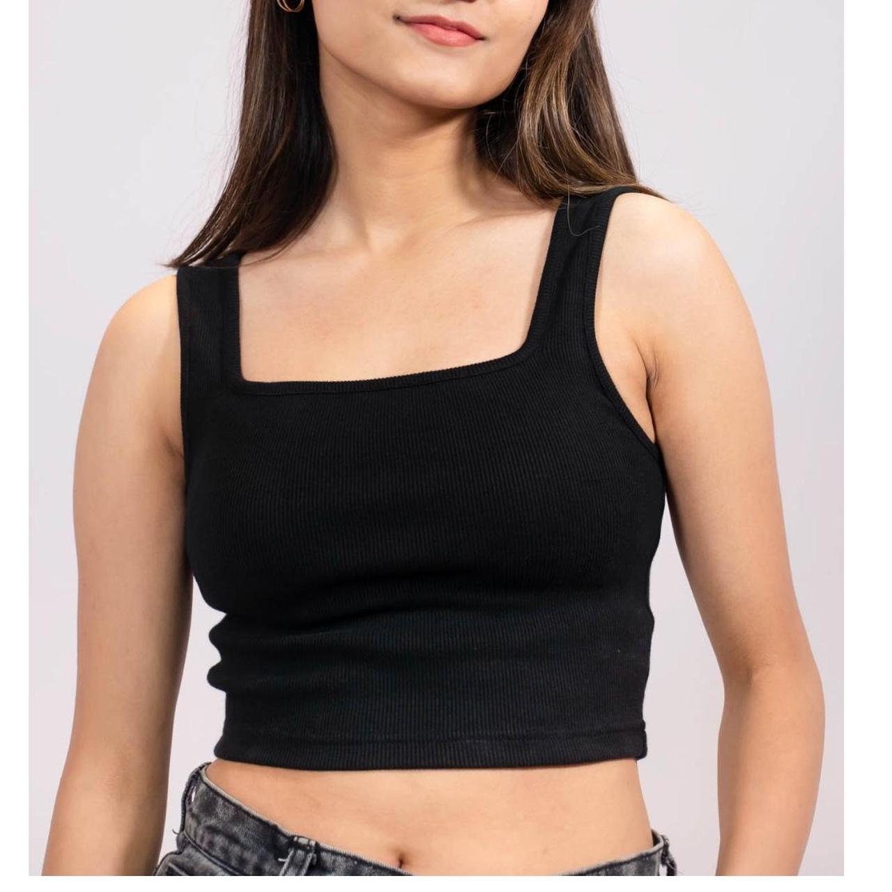 Black Square Neck Tank Top -wore few times -material... - Depop