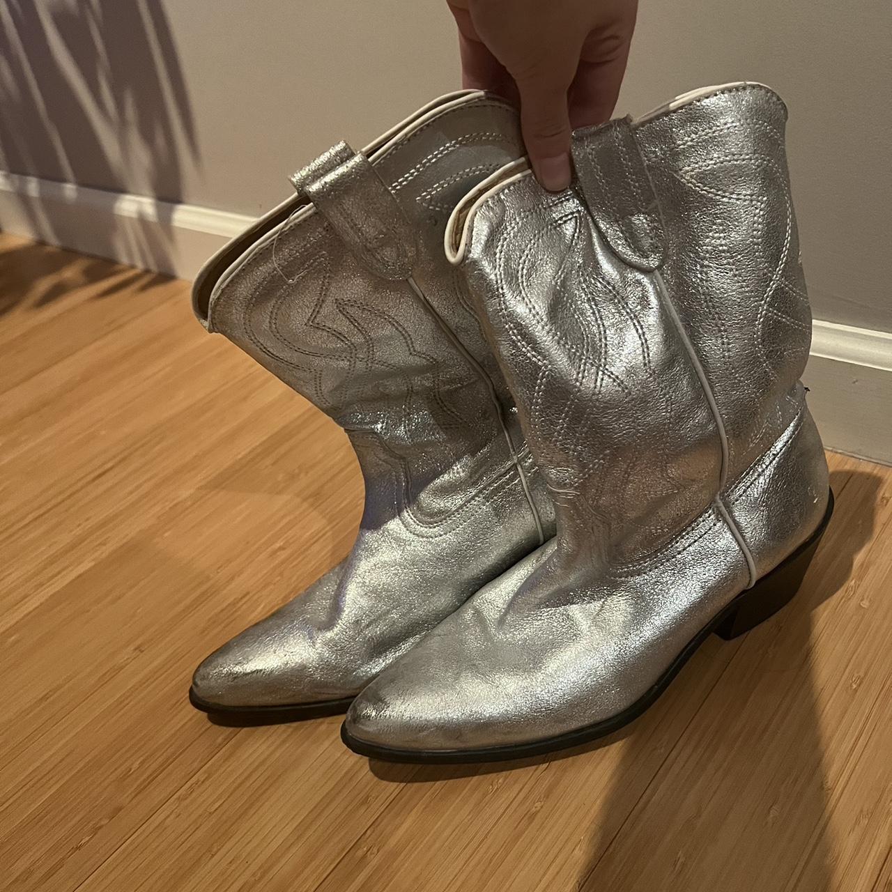 Urban outfitters silver cowboy boots- size 8 #urban... - Depop