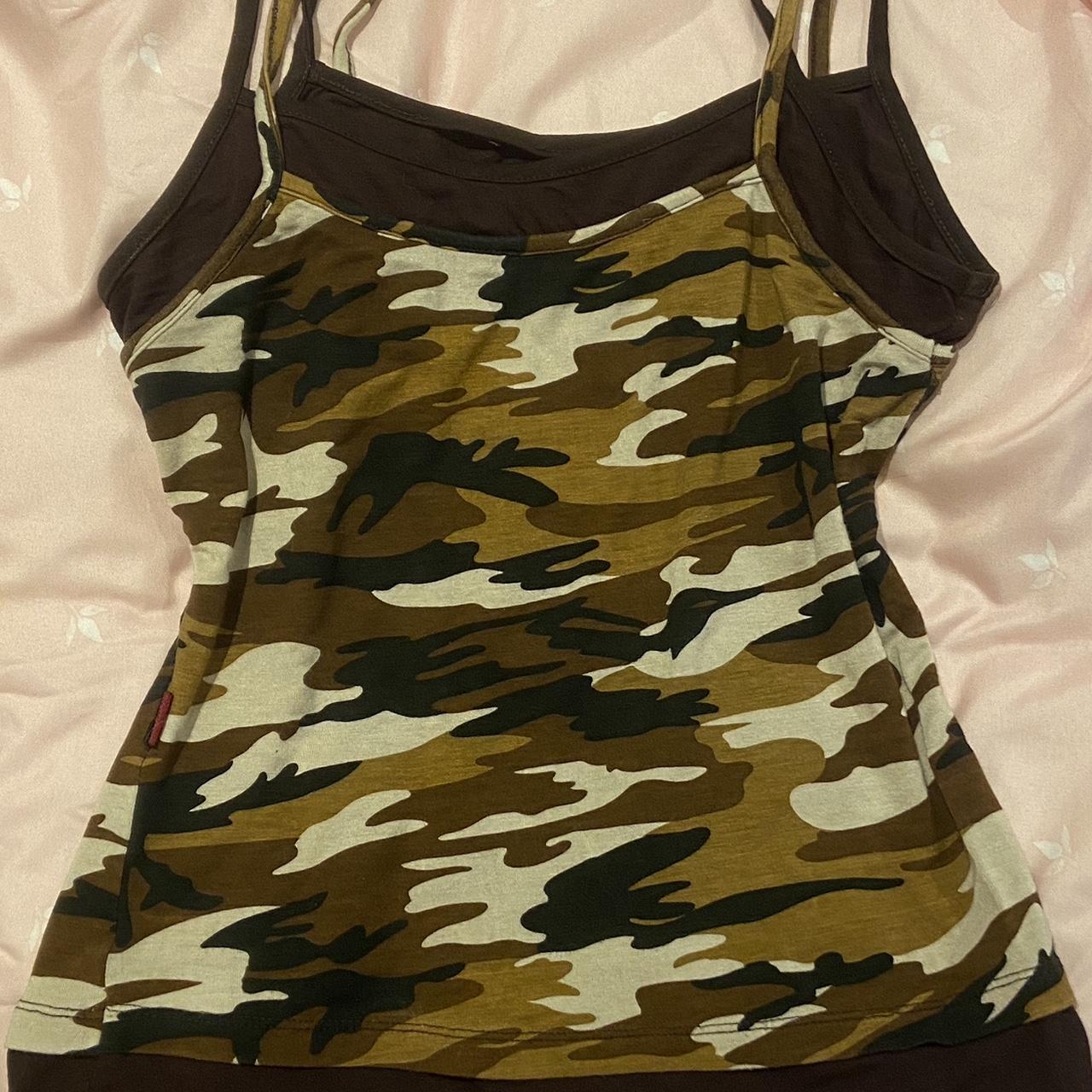 cutest layered cami top - 2000s layering, camo... - Depop