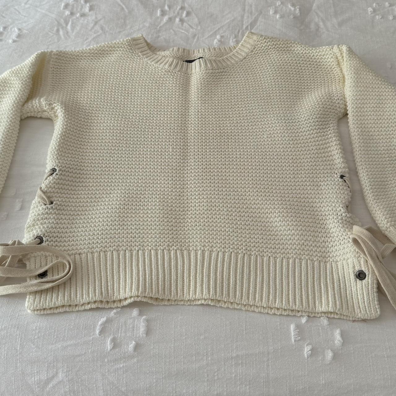 Vintage Cream Abercrombie Sweater with Side Lace-up... - Depop