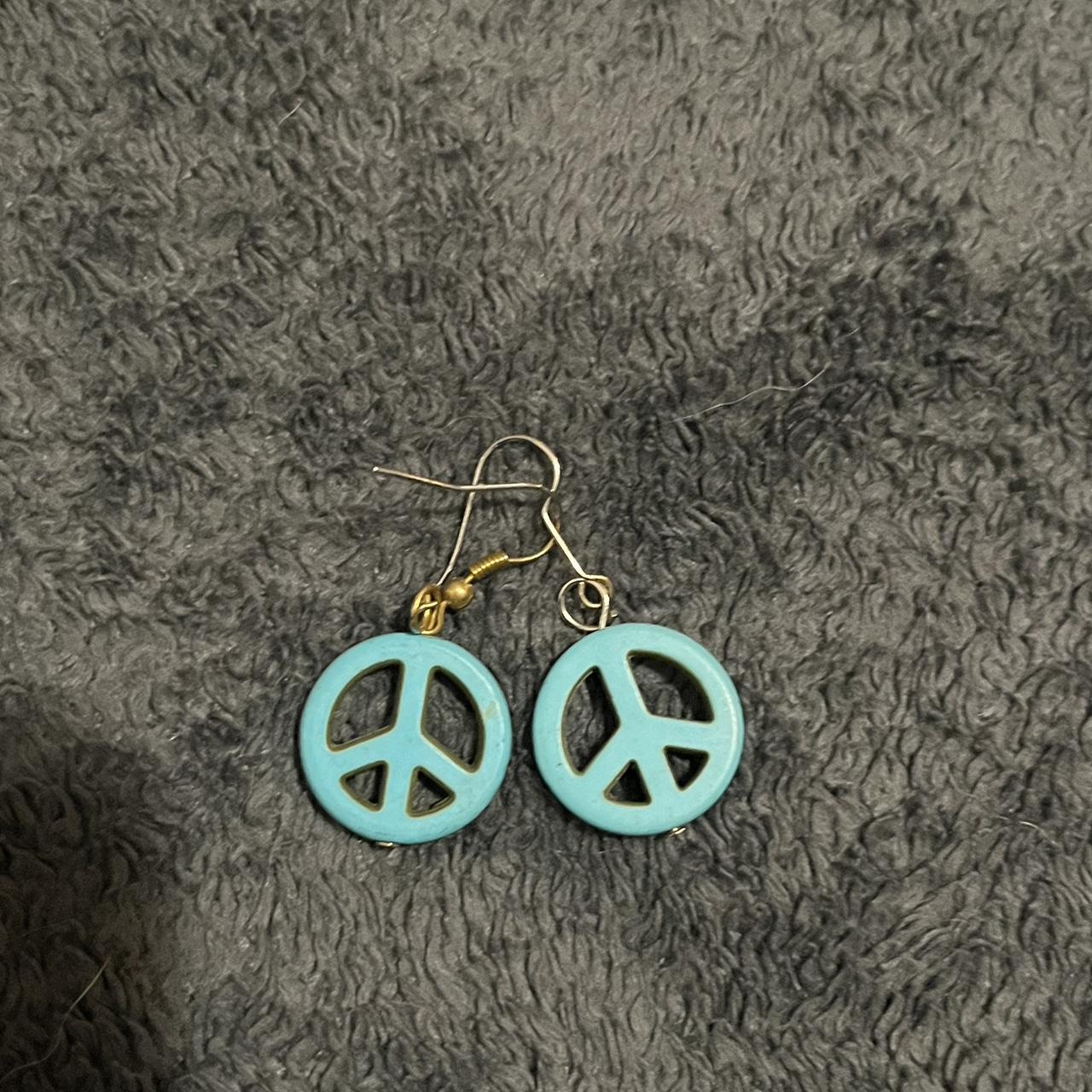 teal peace sign hippie earrings ☮️ never worn will... - Depop