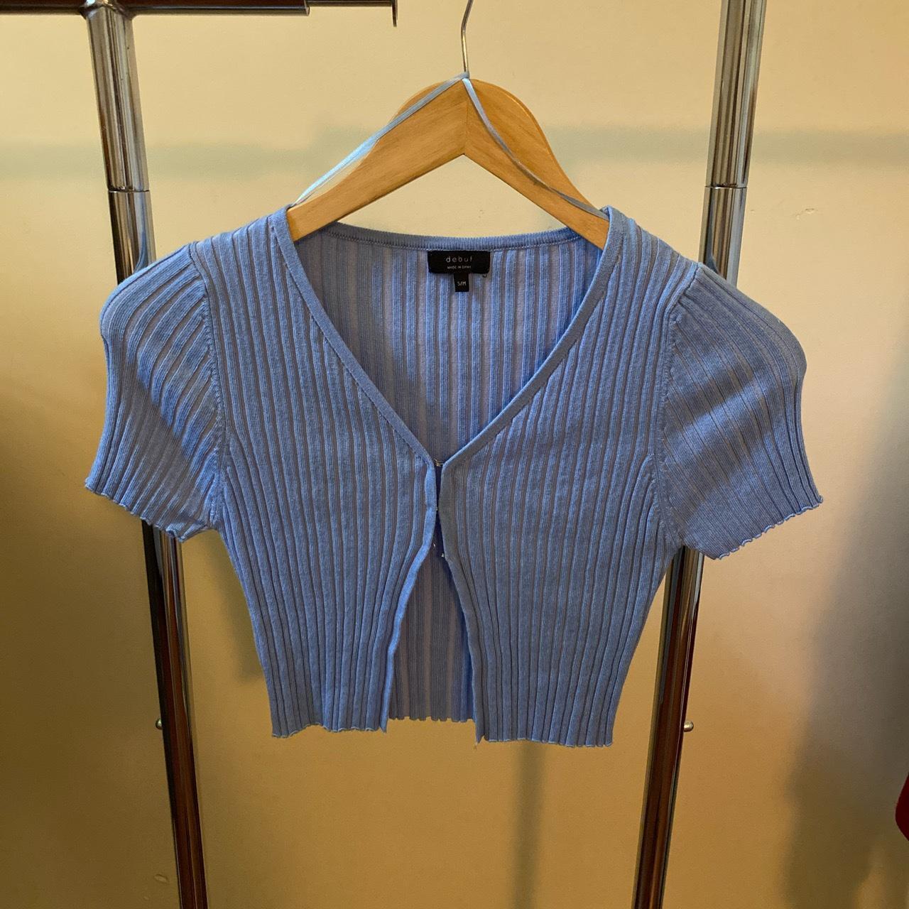 Blue ribbed crop top / shoulder cover Size S/M - Depop