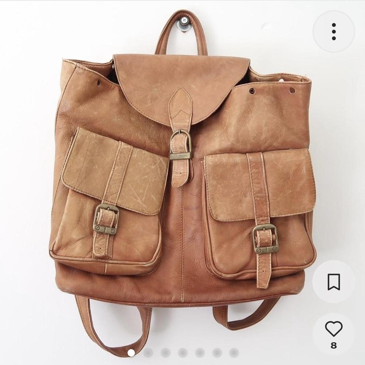 Vintage brown leather rucksack backpack. Chunky... - Depop