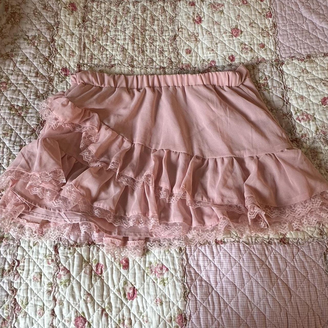 pink dolly princess lace ruffle skirt runs a bit... - Depop