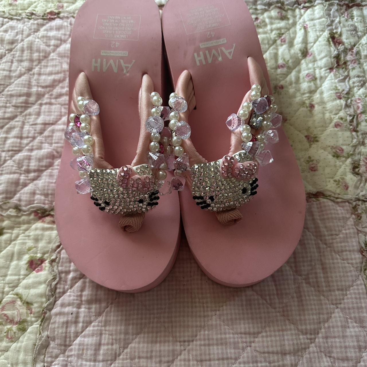 hello kitty platform sandals size: 42/9 never... - Depop