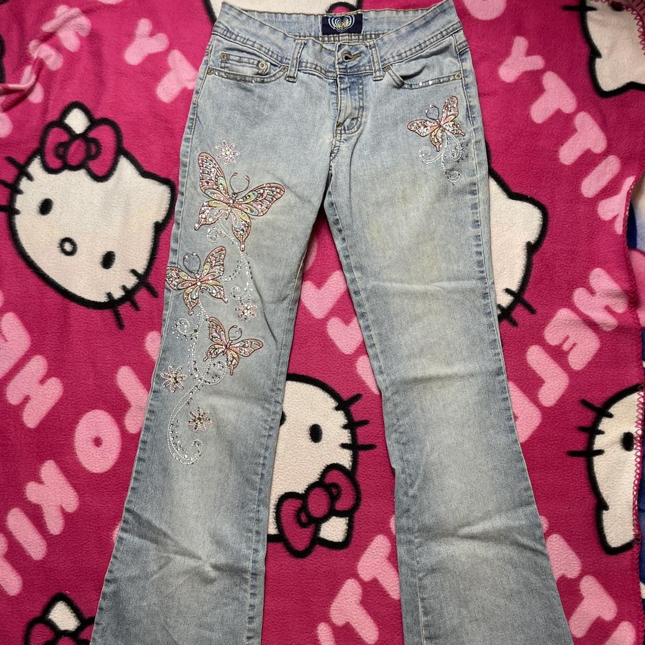 angels butterfly embroidered jeans * flare * low... - Depop