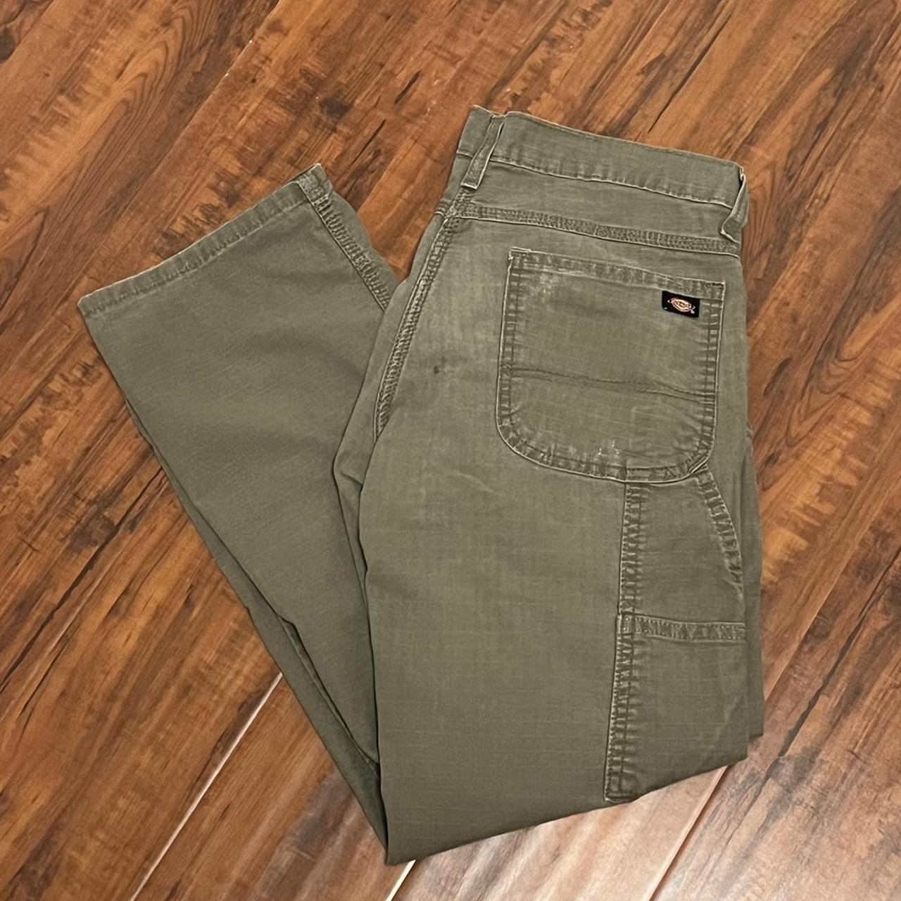 Green dickies carpenter pants 30x30 Thinner... - Depop