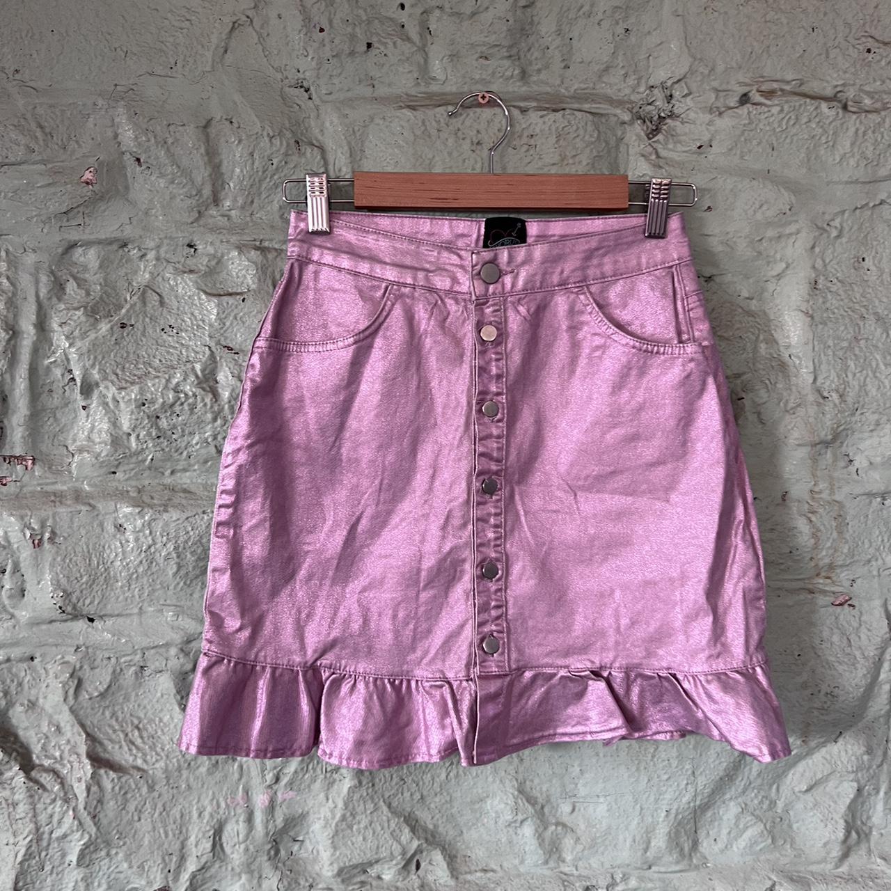 Pink metallic mini skirt Size:S Fits: 6- 8 - Depop
