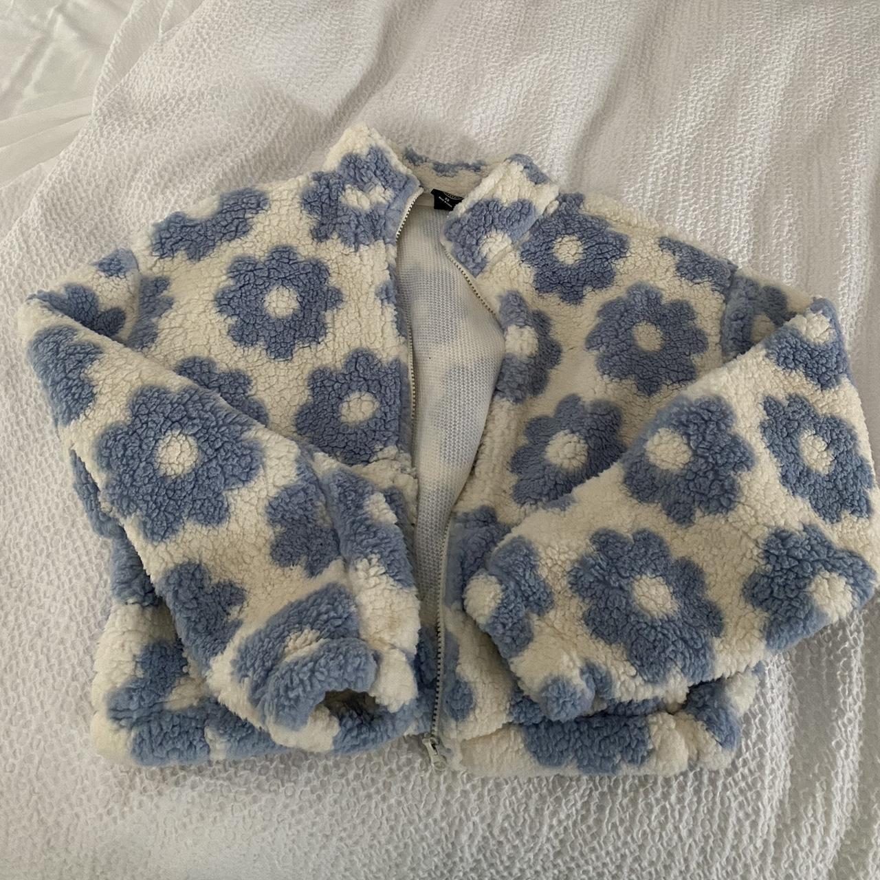 pacsun fuzzy flower jacket so comfy and cute only... - Depop