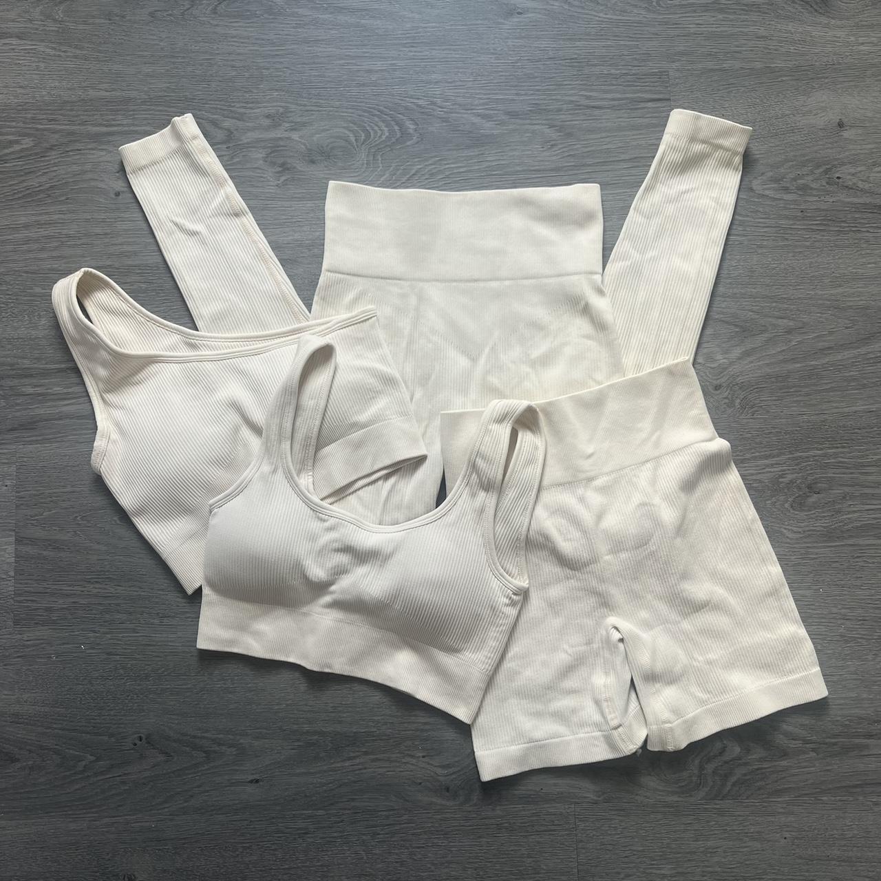 4 piece cream workout set - trending on tiktok! -... - Depop