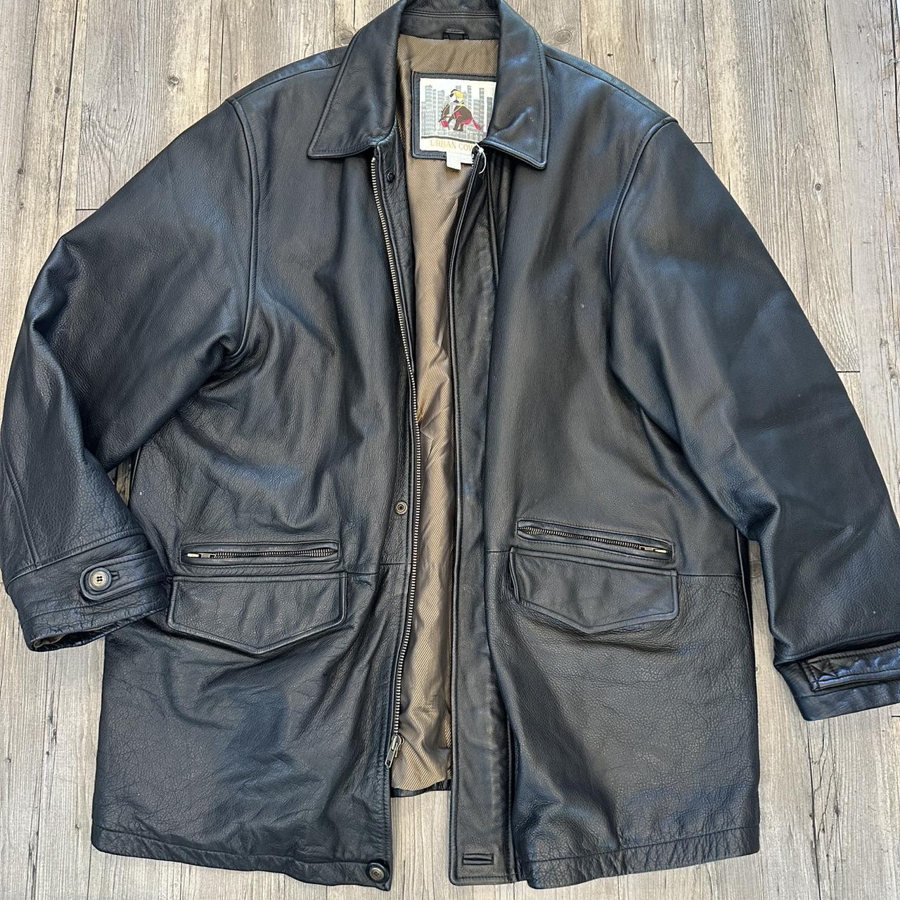 HEAVY black 100% real leather bomber jacket with a... - Depop