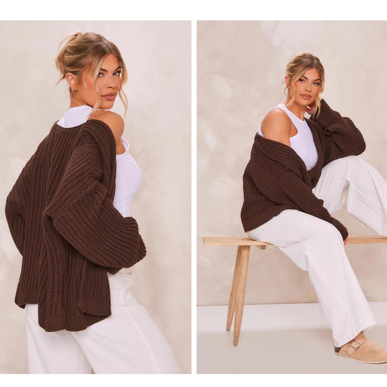 PLT Chocolate chunky knit slouchy cardigan - size... - Depop
