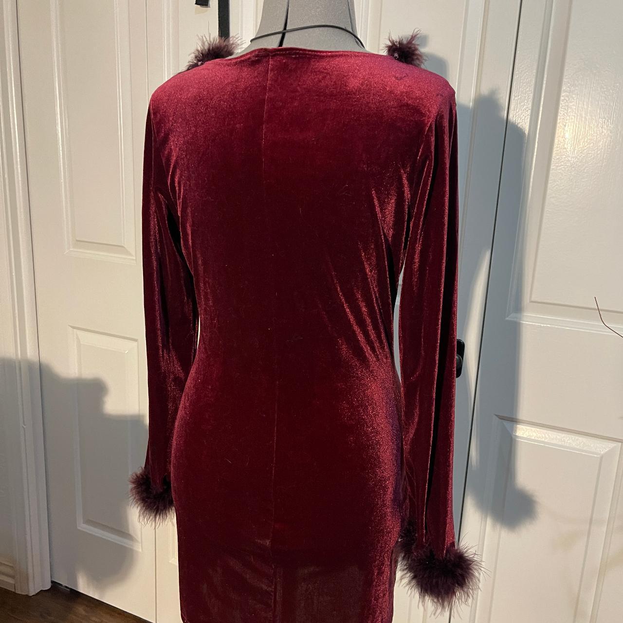 Red Velvet Feather Trim Long sleeve Dress. Never... - Depop