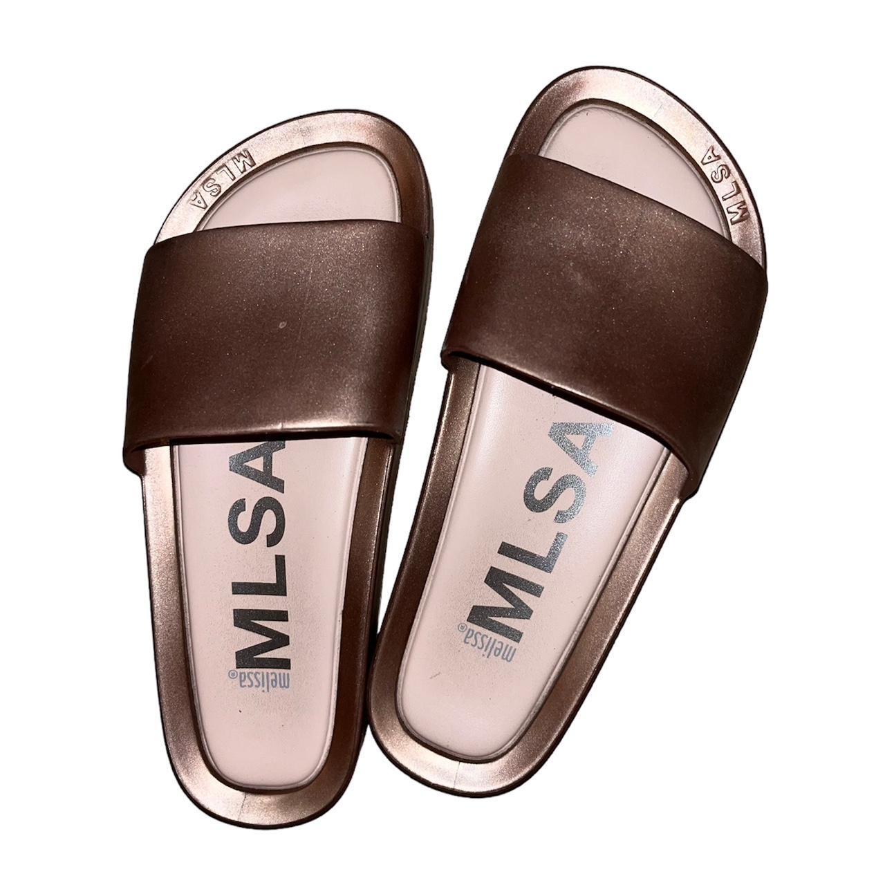 Super comfortable melissa rose gold metallic slides!... - Depop