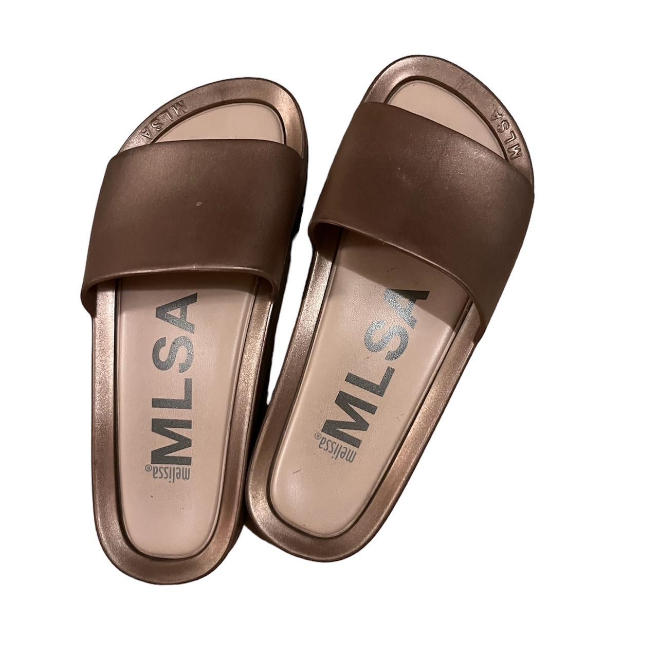 Super comfortable melissa rose gold metallic slides!... - Depop