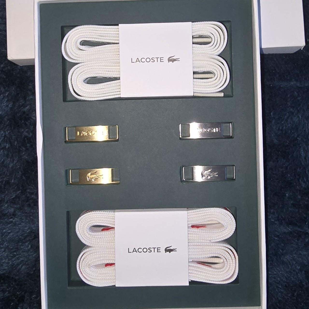 Lacoste shoelace kit with metal lace badges. Kit... - Depop