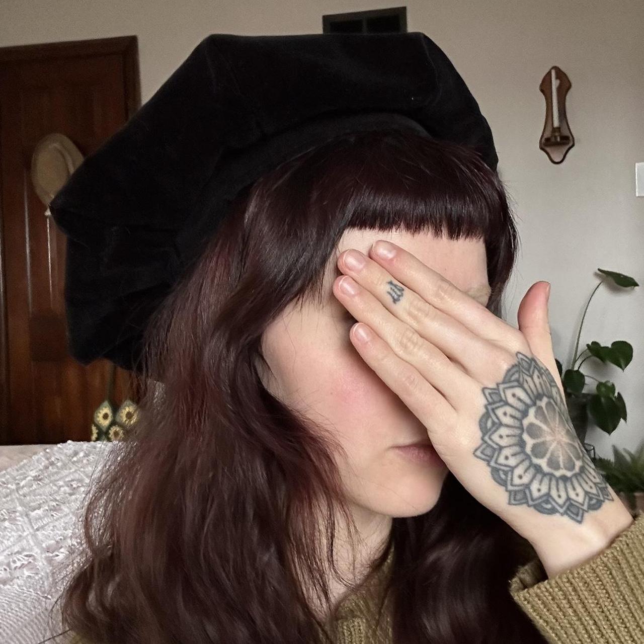 vintage black velvet beret, has elastic in the back... - Depop