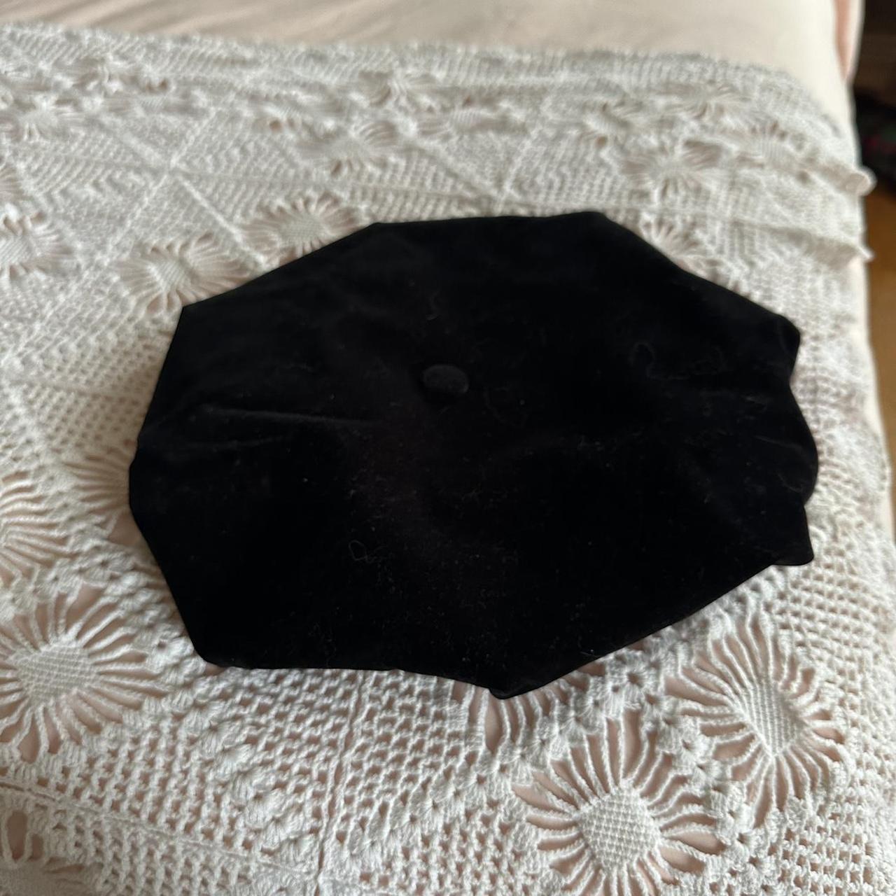 vintage black velvet beret, has elastic in the back... - Depop