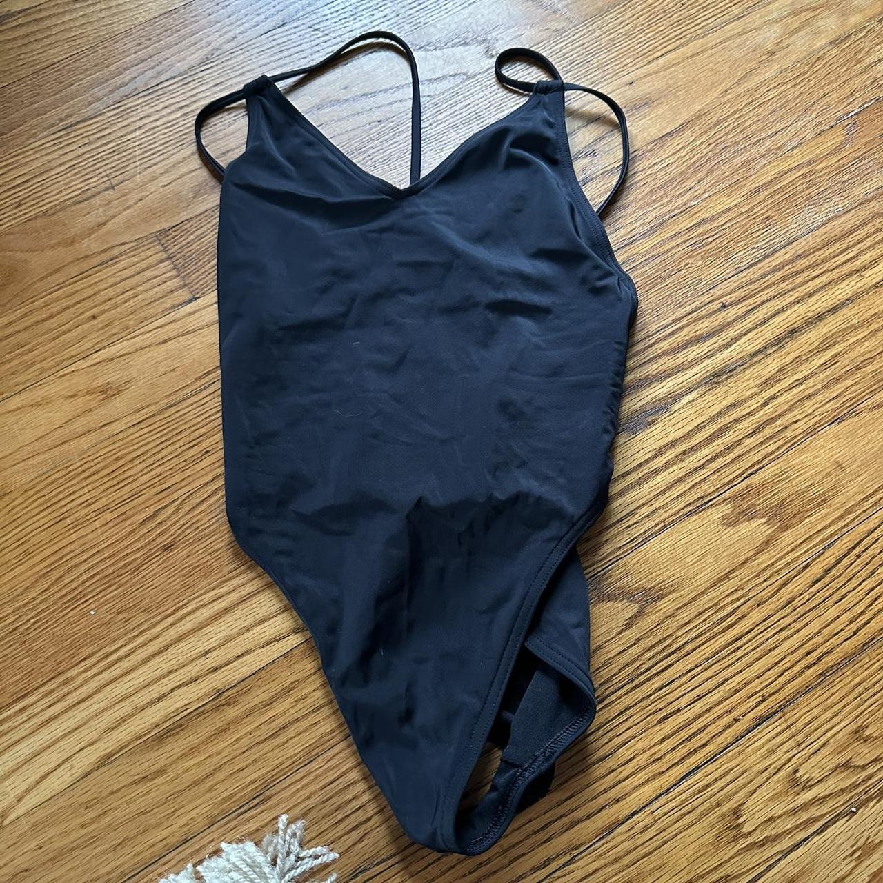 black asos one piece swimsuit with high cut legs,... - Depop