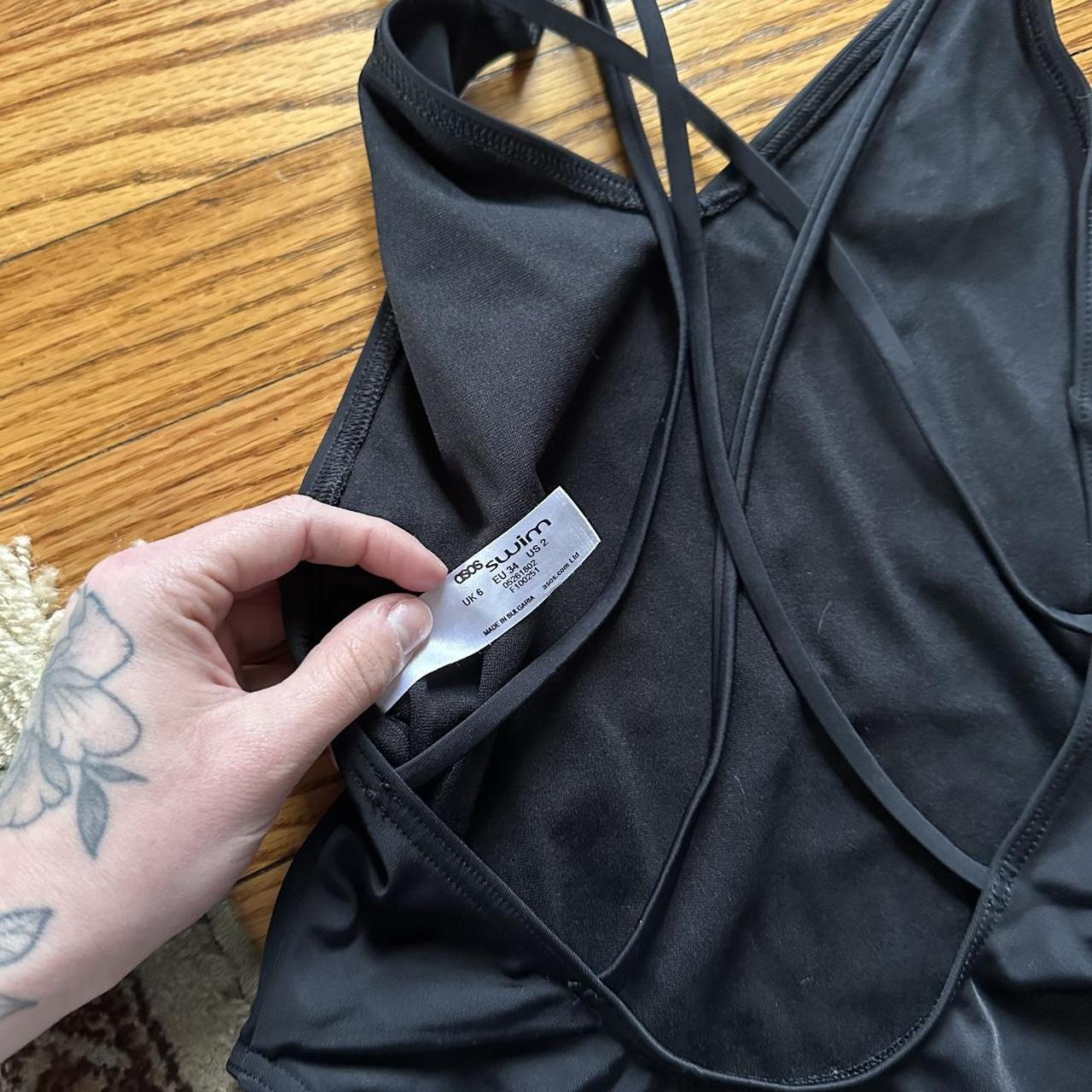 black asos one piece swimsuit with high cut legs,... - Depop