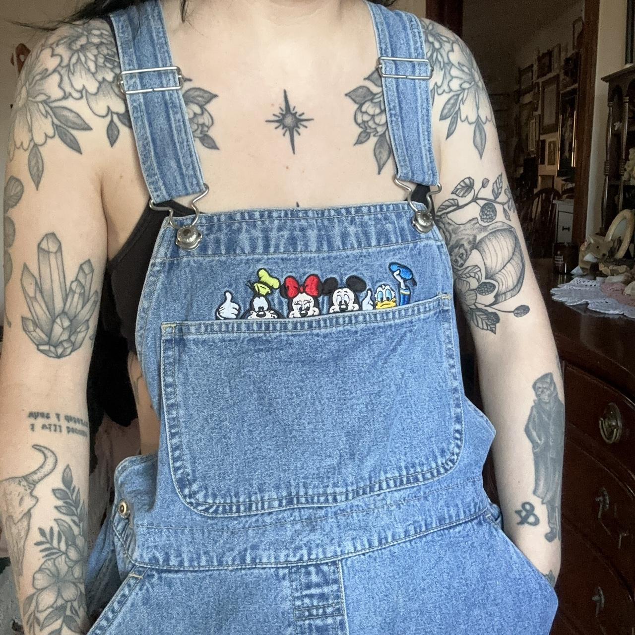 vintage 90s walt disney world denim short overalls... - Depop