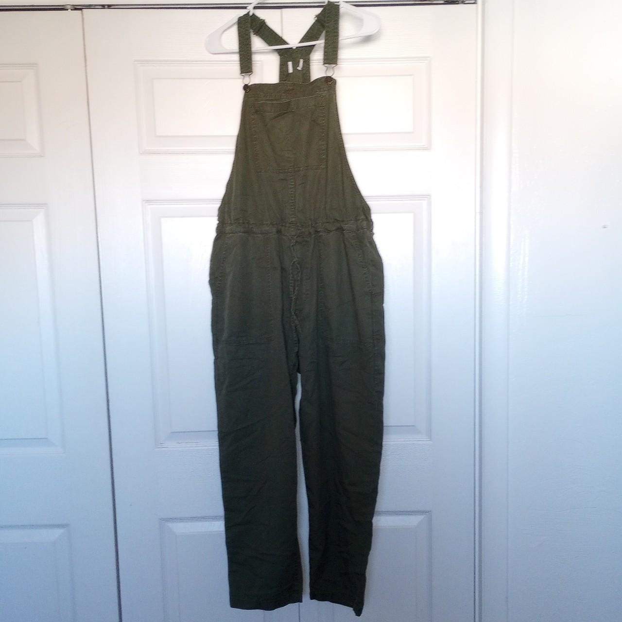 Olive Green Flowy Overalls With drawstring waist and... - Depop