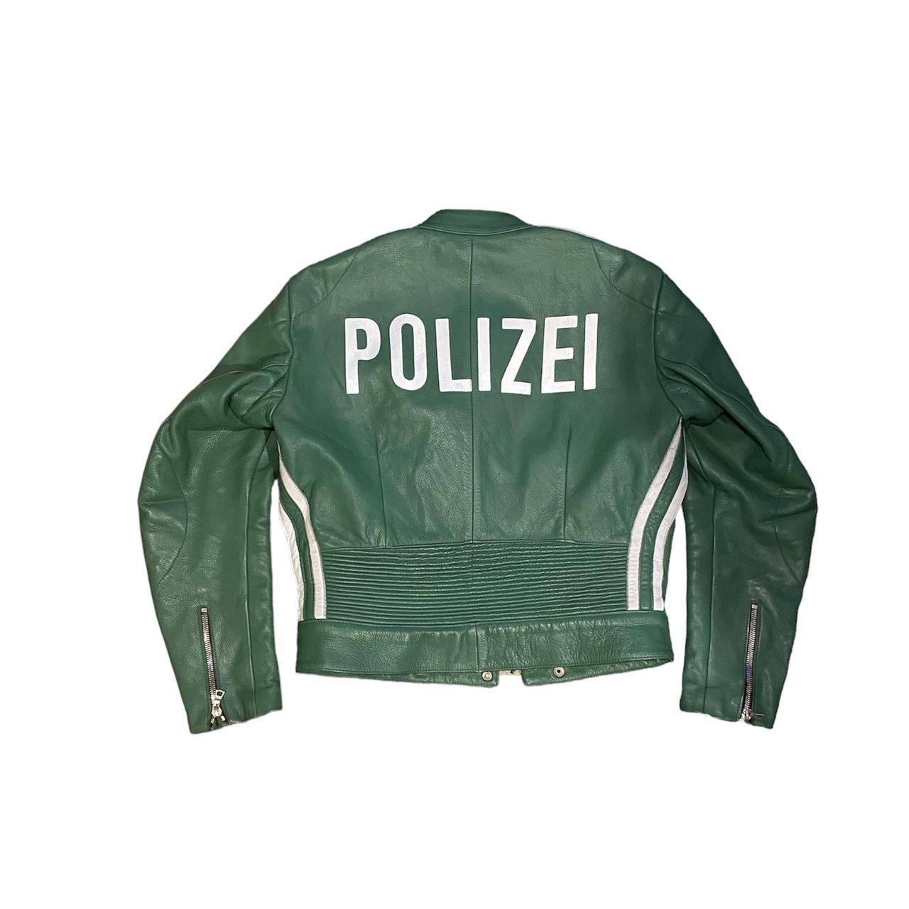80s "polizei" leather biker jacket - Depop