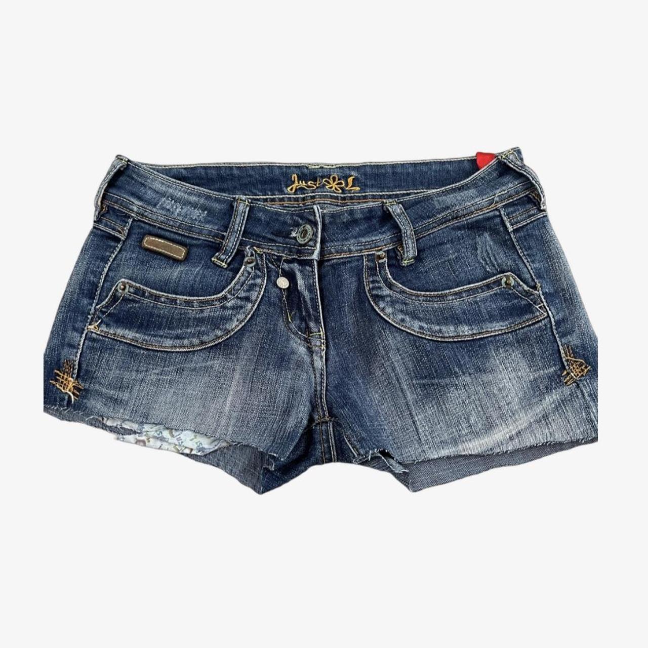 y2k embroidered graphic shorts one side very... - Depop