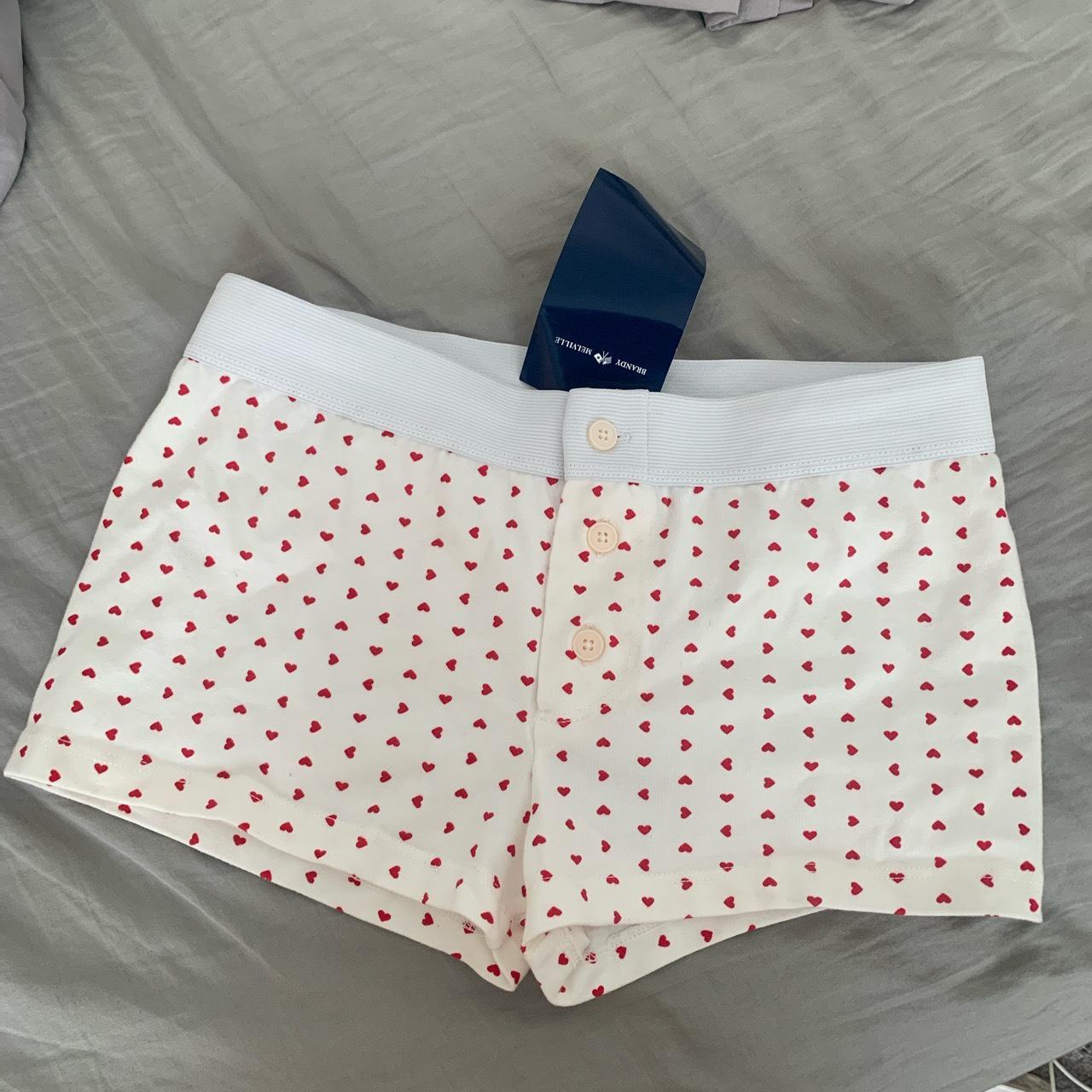 Brandy Melville Women's White and Red Shorts | Depop