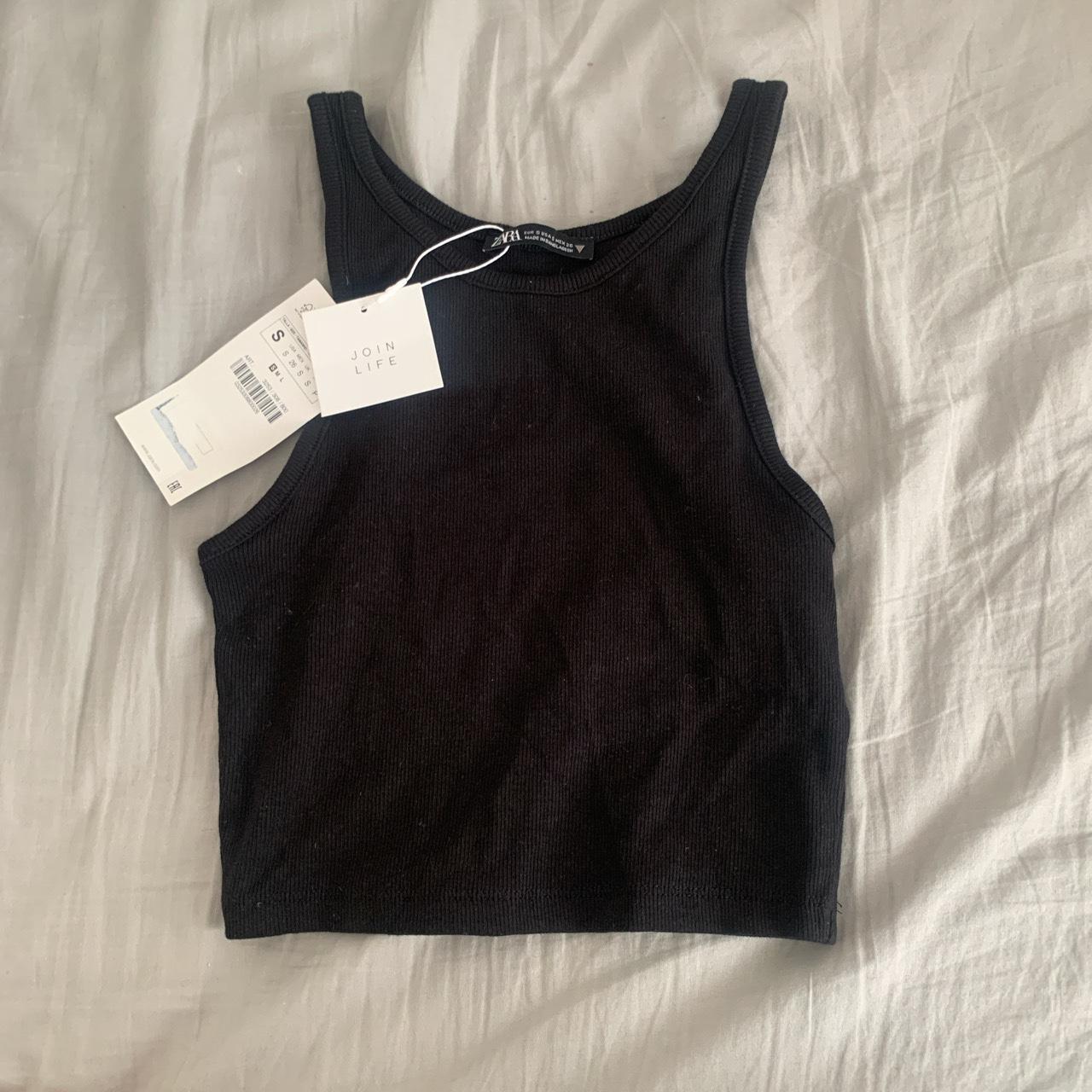 zara tank top in black. brand new with tags on. size... - Depop
