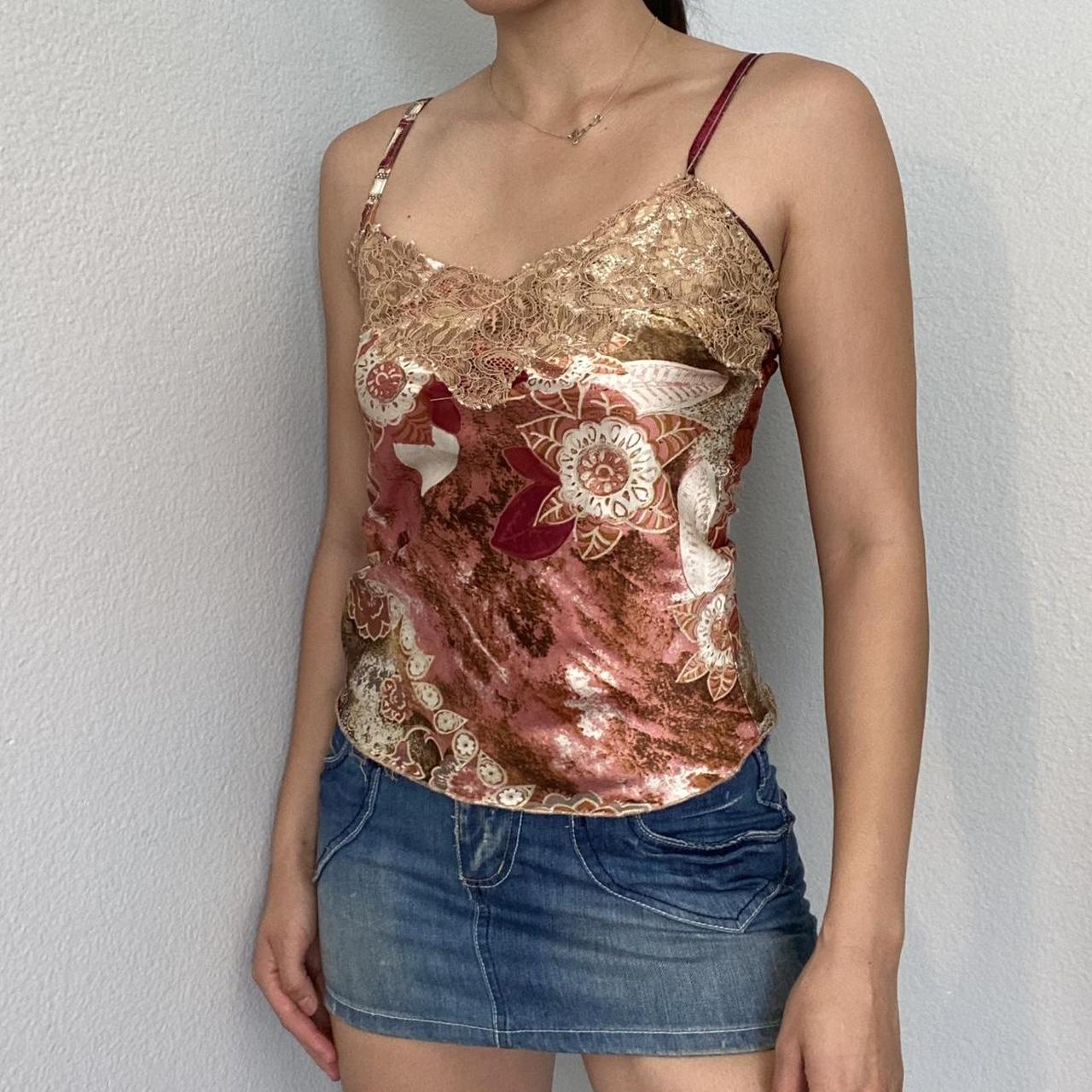 Vintage Boho Floral Cami Top Unique satin floral... - Depop