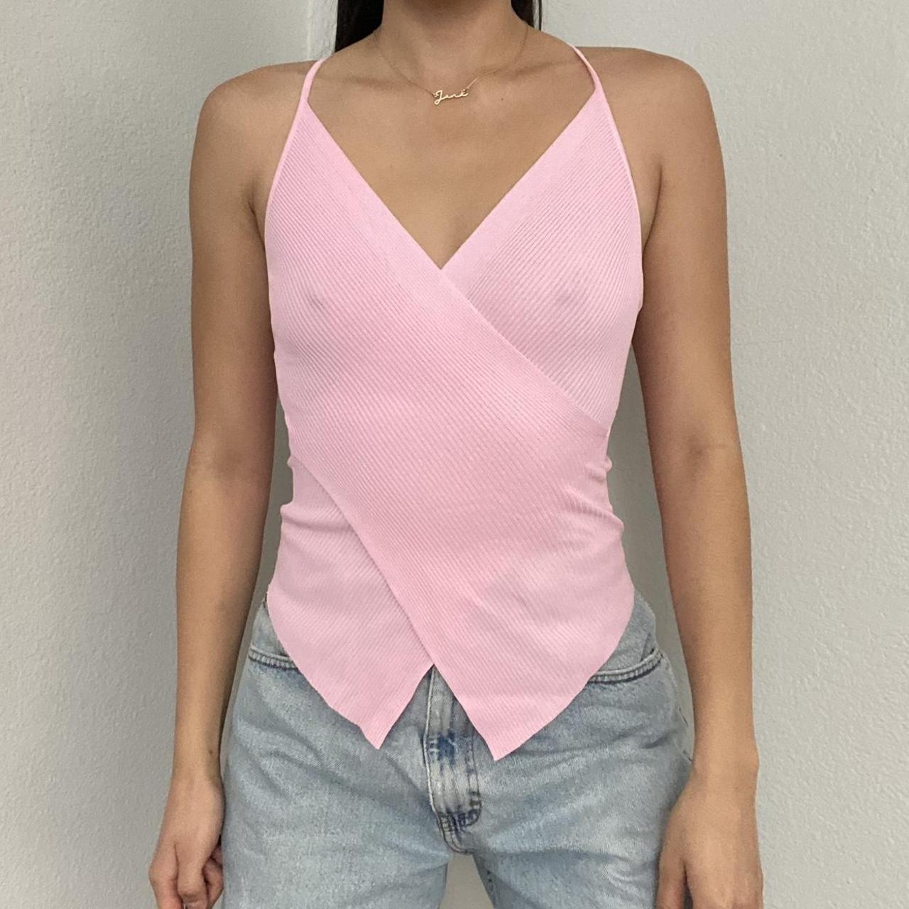 Vintage Casual Pink Cami Top asymmetrical elevated... - Depop