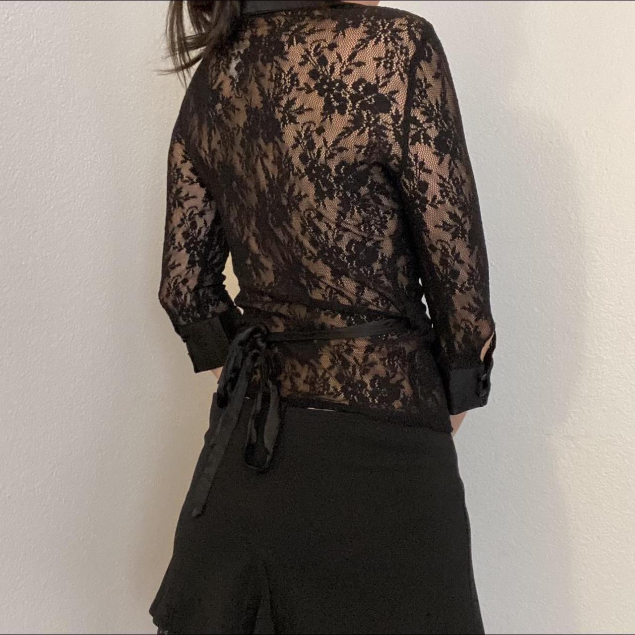 Vintage 2000s Collared Chic Lace Top Black fully... - Depop