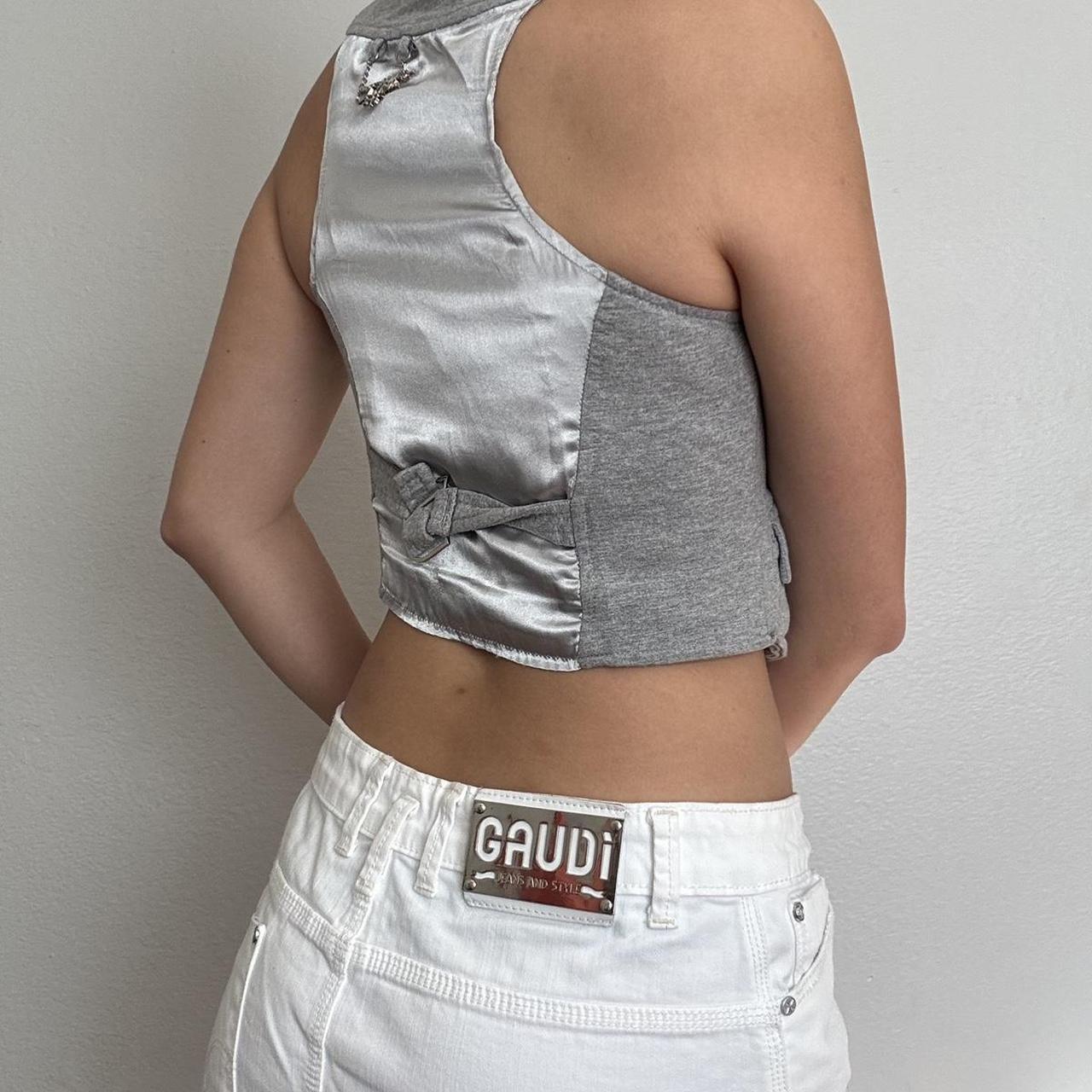 Vintage Grey Cropped Mini Vest Grey silk back euro... - Depop