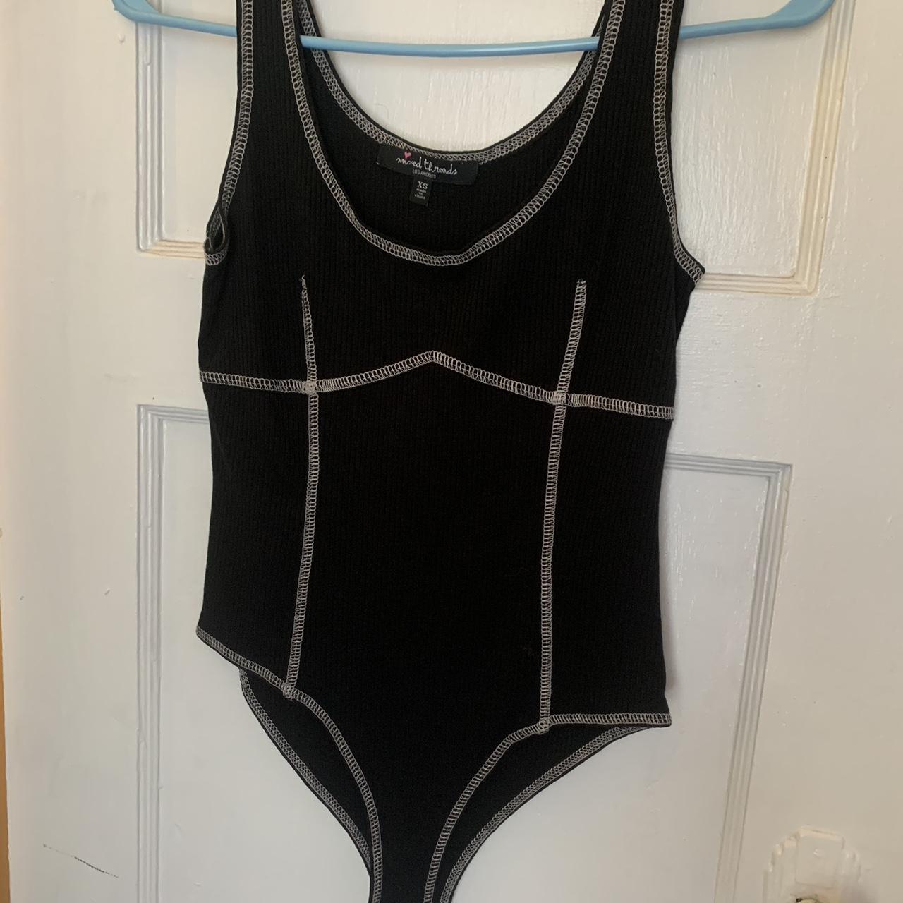 mixed threads black unitard top - Depop