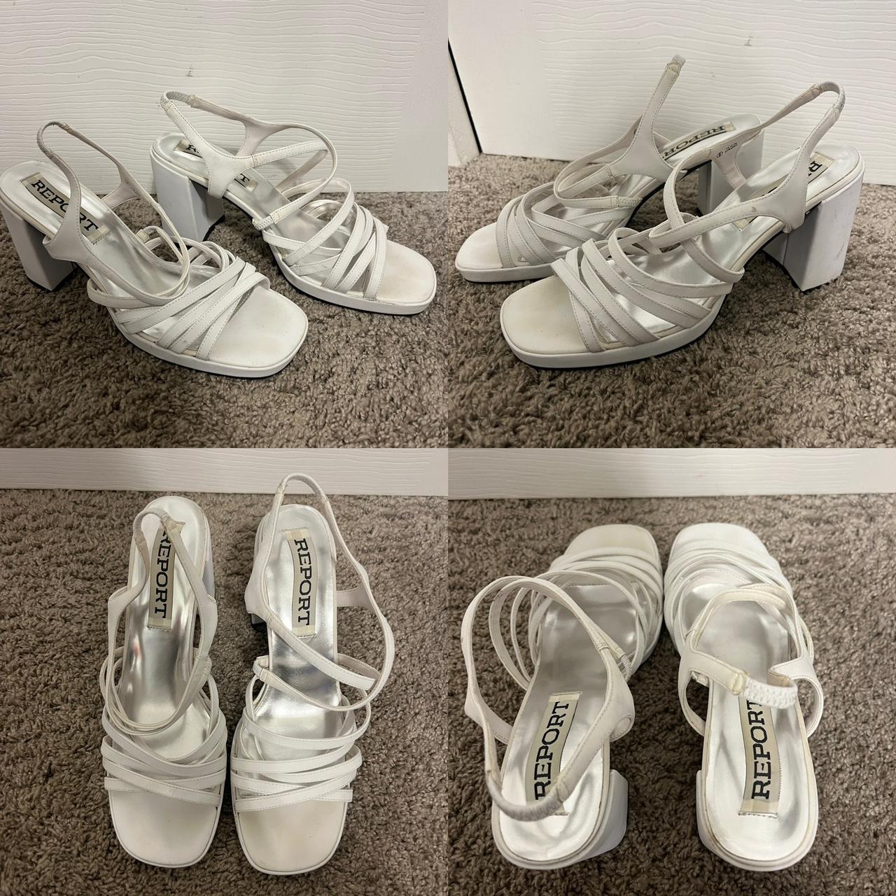Report Y2K White Strappy Heels item is in used,... - Depop
