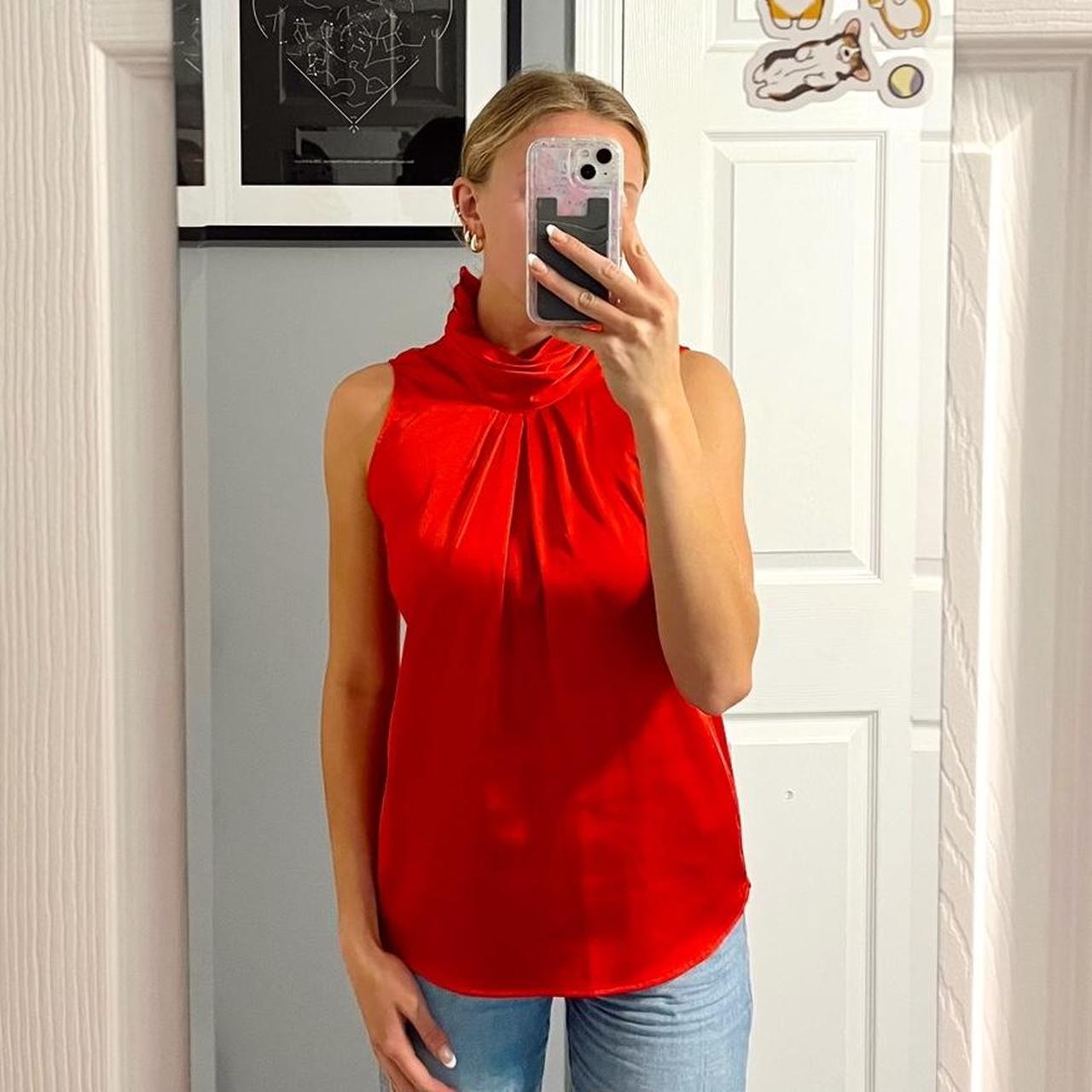 New York & Company Red High Neck Blouse size XS item... - Depop
