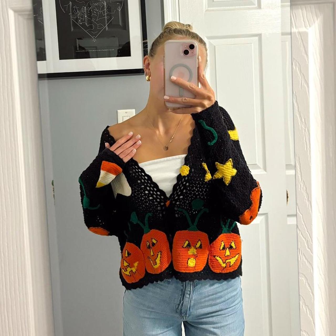 Vintage Halloween Knit Sweater Cardigan item is in... - Depop