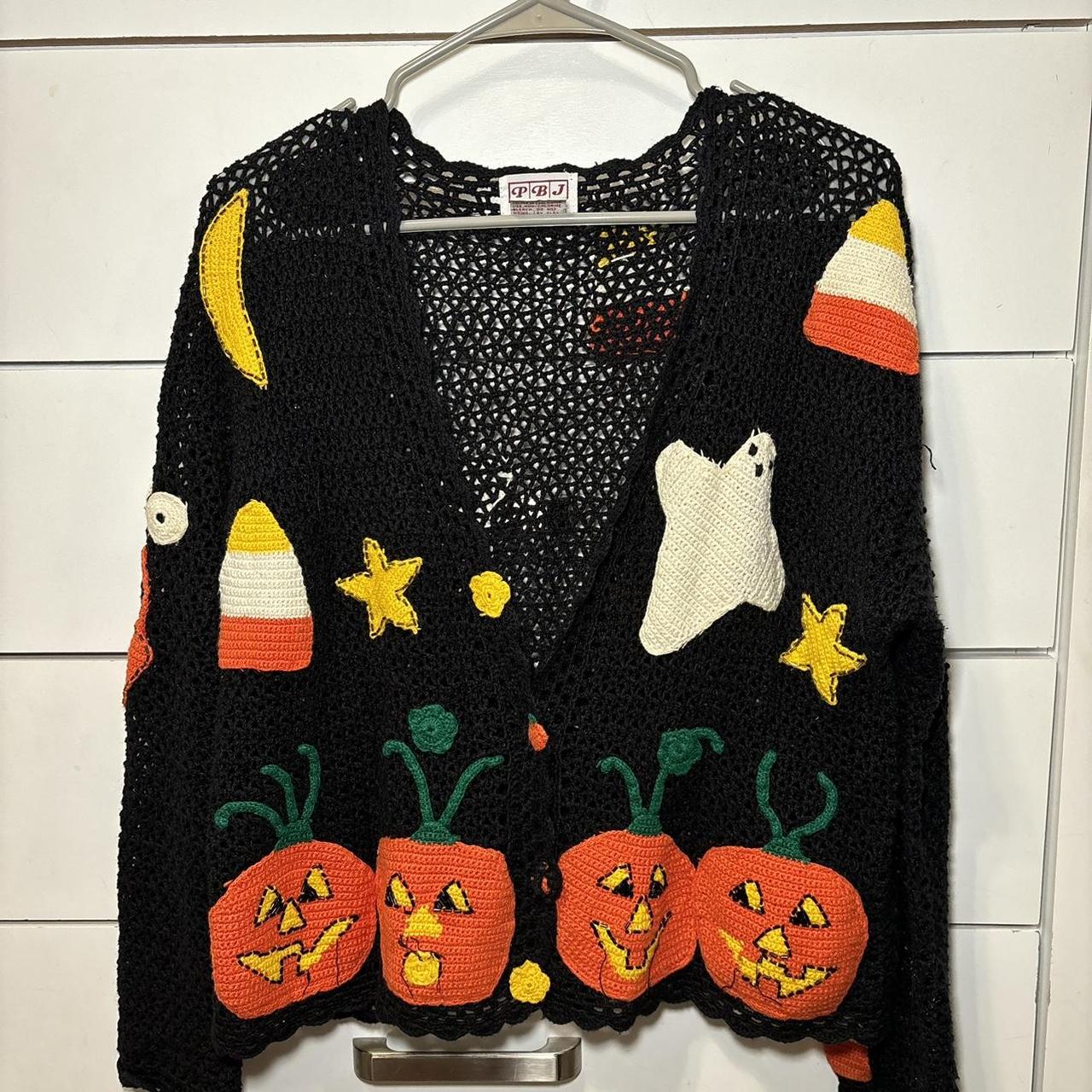 Vintage Halloween Knit Sweater Cardigan item is in... - Depop