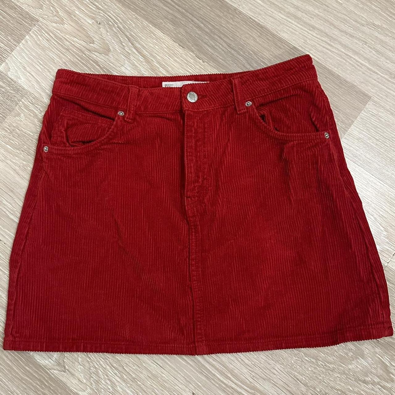 Topshop red cord mini skirt. Amazing quality. Size... - Depop